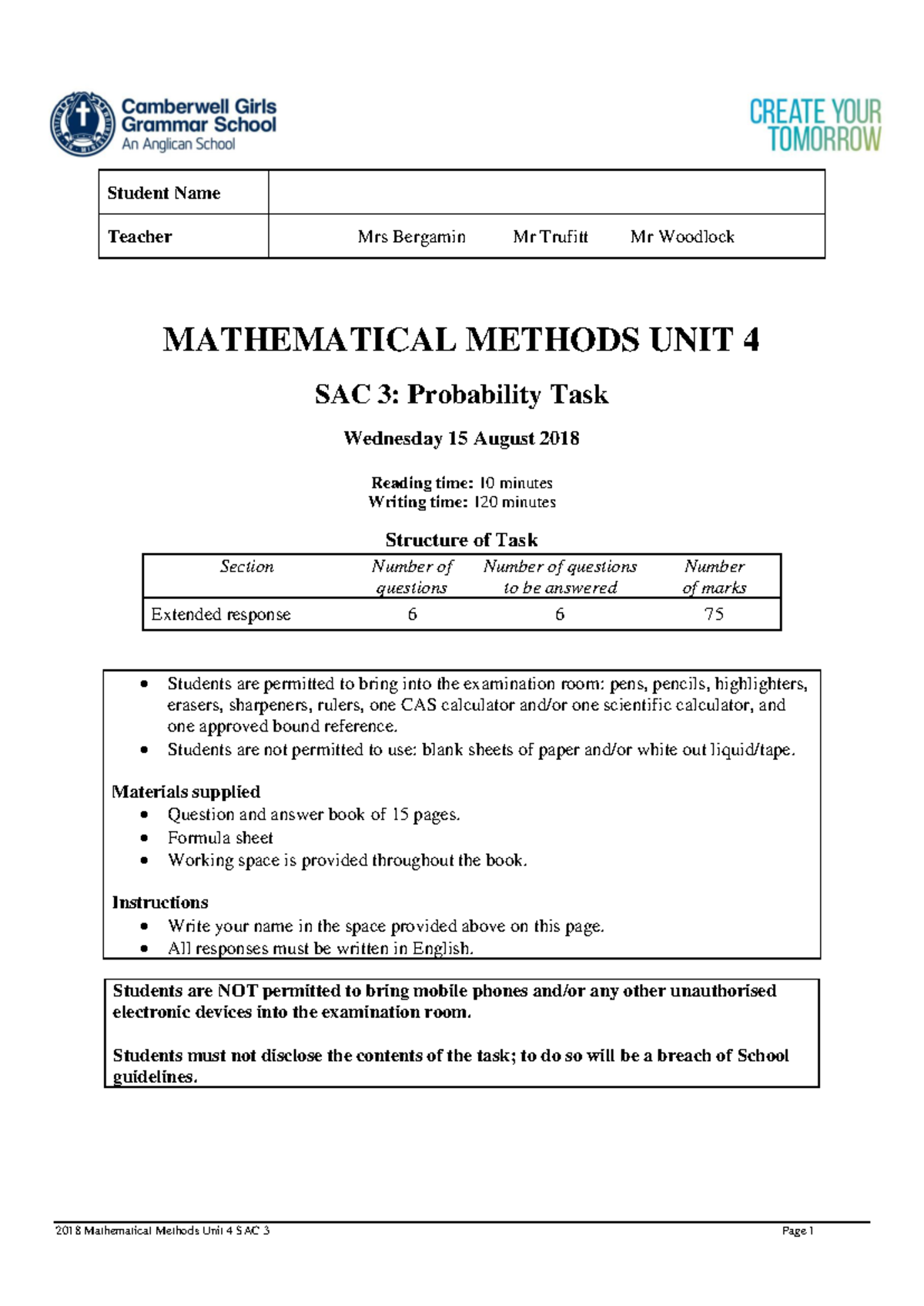 CGGS 2018 12MME SAC 3 - Methods SAC - 2018 Mathematical Methods Unit 4 ...