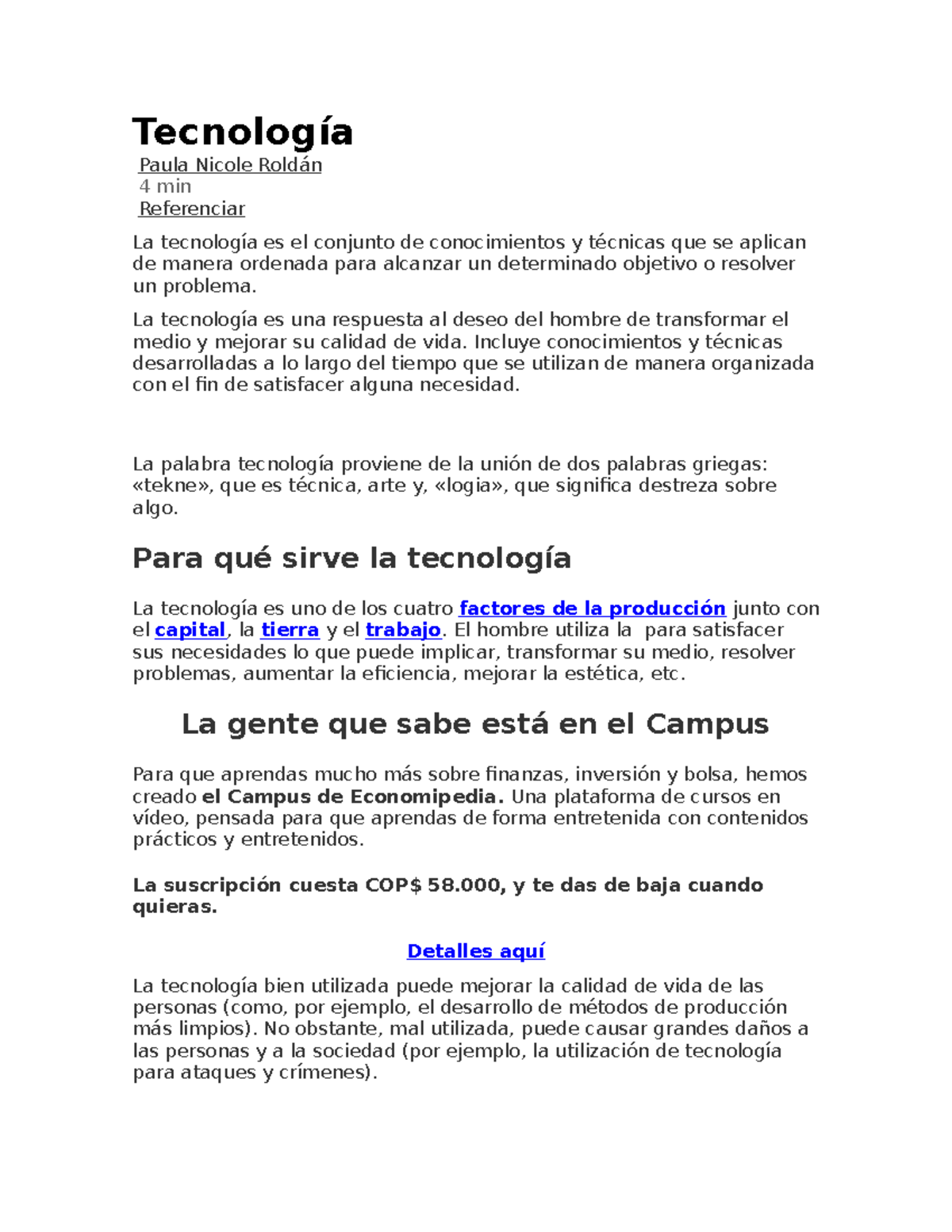 Que es la tecnologia - Tecnología Paula Nicole Roldán 4 min Referenciar ...