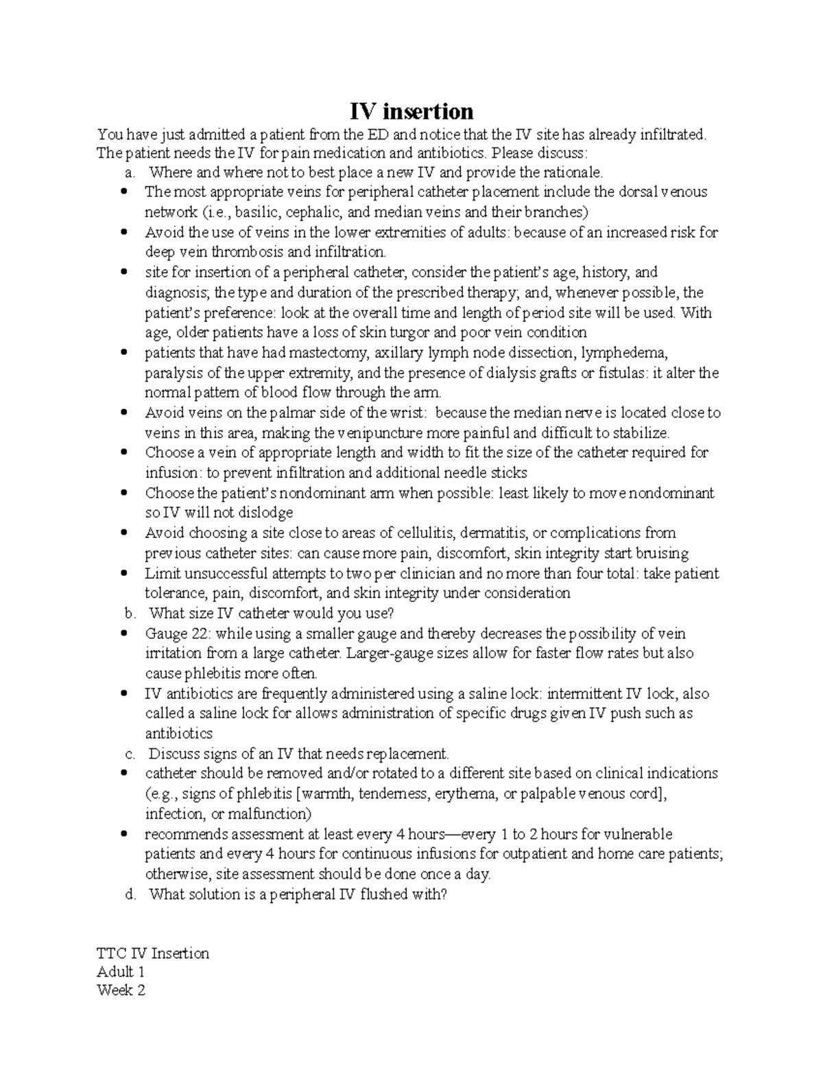 TTC 3 IV Insertion copy - Nursing - IV insertion You have just admitted ...