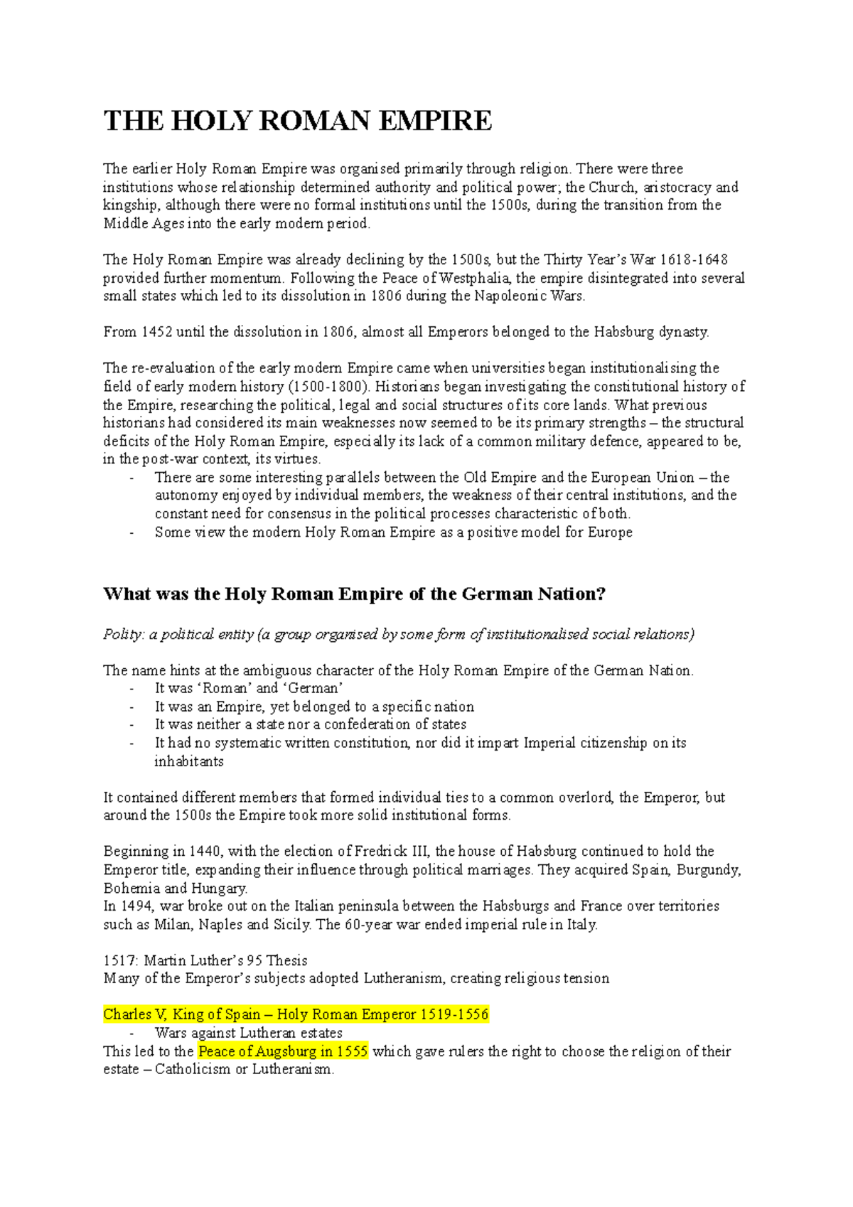 THE HOLY Roman Empire - storia moderna - THE HOLY ROMAN EMPIRE The ...