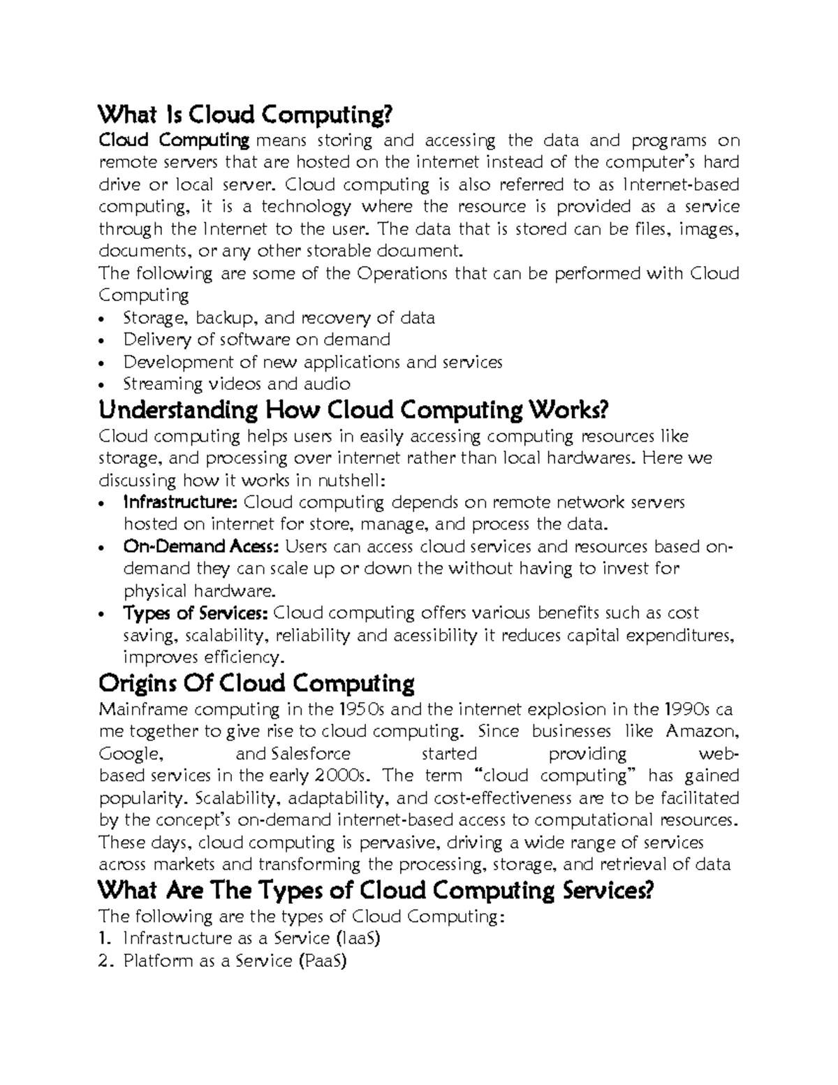 Lesson two Cloud Computing - What Is Cloud Computing? Cloud Computing means storing and ...