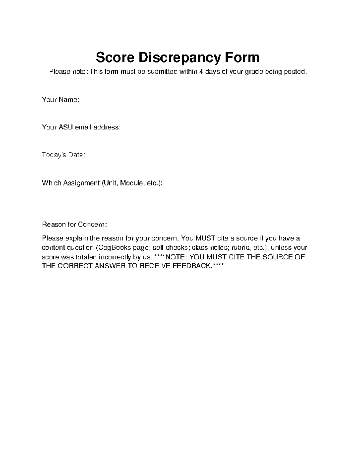 Score Discrepancy Form - Score Discrepancy Form Please note: This form ...