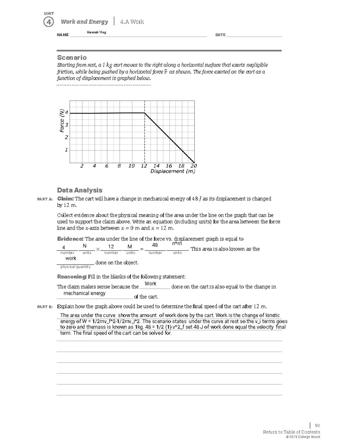 Physics 90 91 - | 90 UNIT 4 Work and Energy | 4 Work NAME DATE Scenario ...