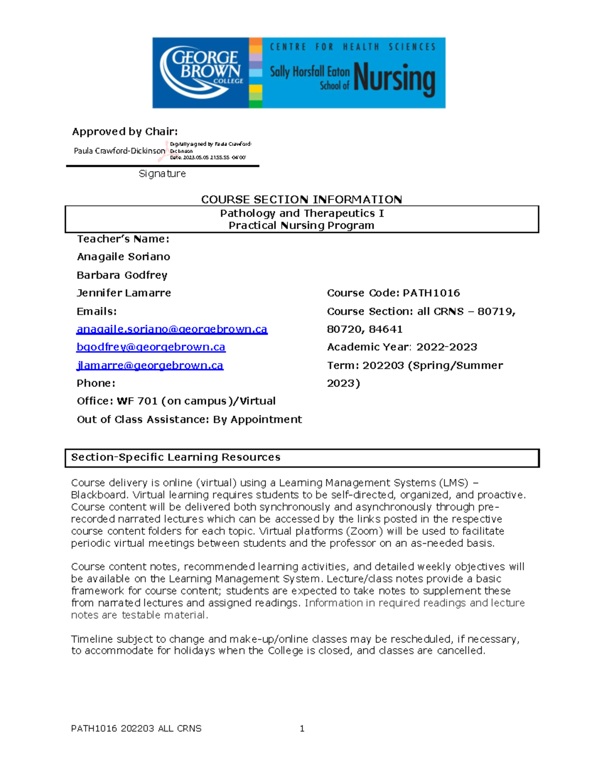 PATH1016 CSI - Xxddsdd - Approved by Chair: Signature COURSE SECTION ...