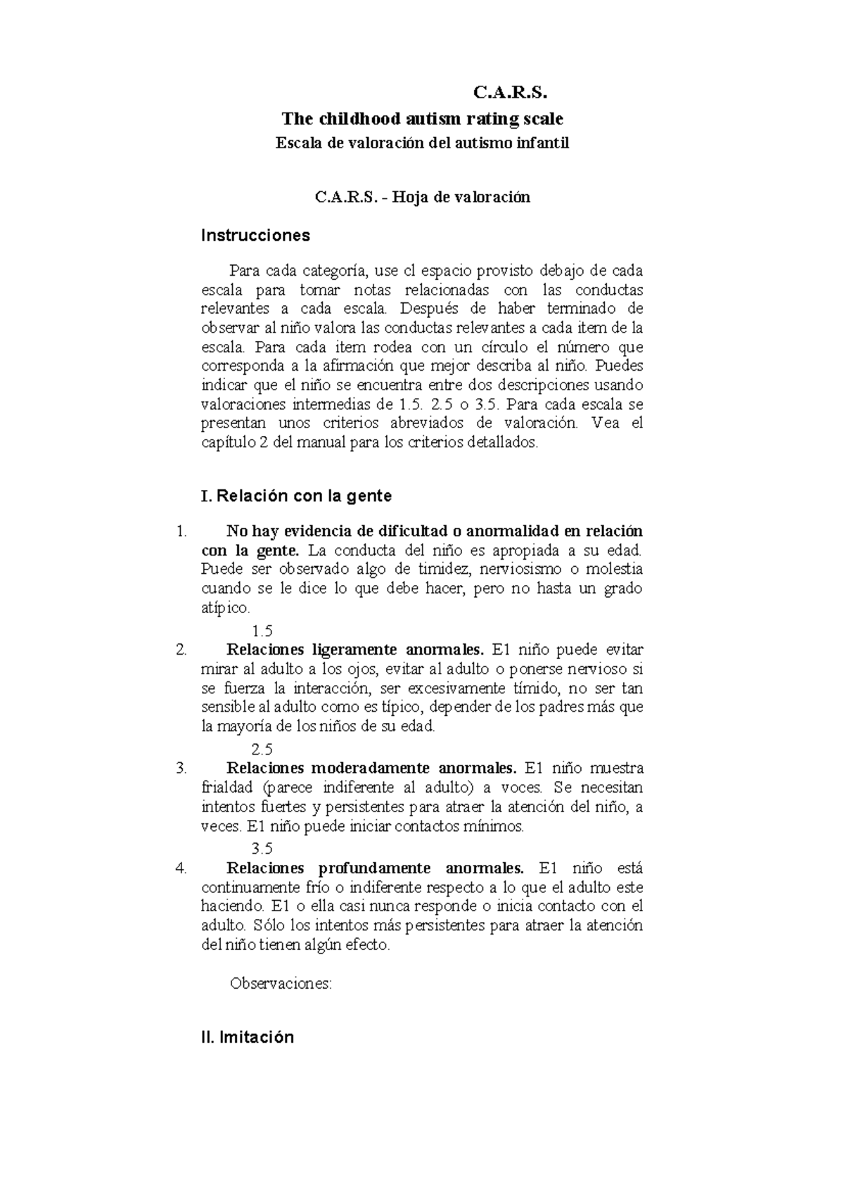 CARS Autismo - PSICOLOGIA - C.A.R. The childhood autism rating scale ...