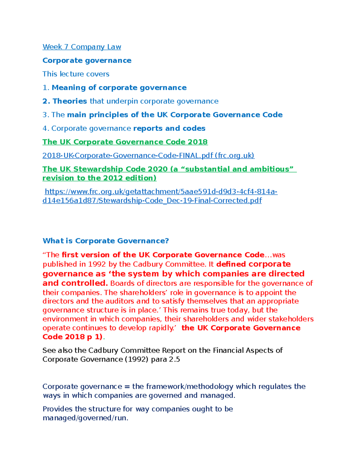 Business Law company law lecture 7 Corporate governance - Week 7 ...