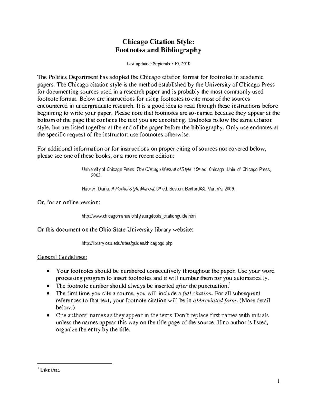 Footnote and bibliography - Chicago Citation Style: Footnotes and ...