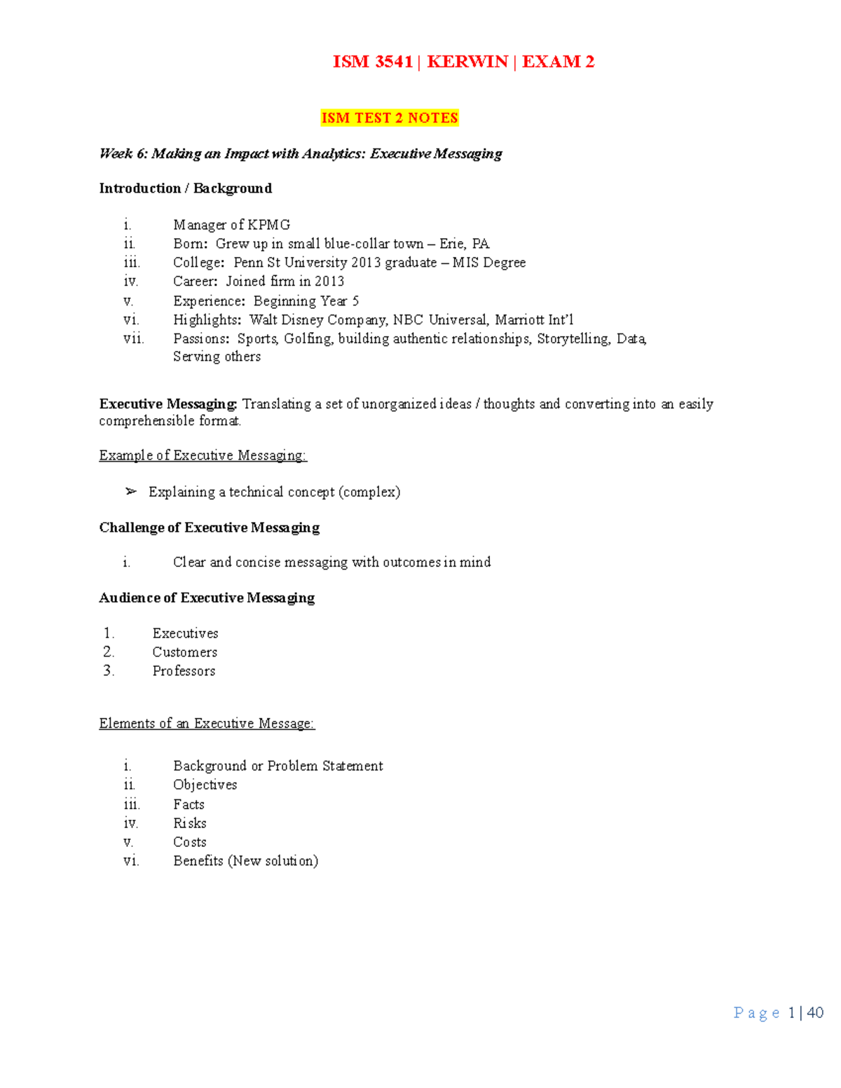 ISM TEST 2 Notes 1 - ISM TEST 2 NOTES Week 6: Making an Impact with ...