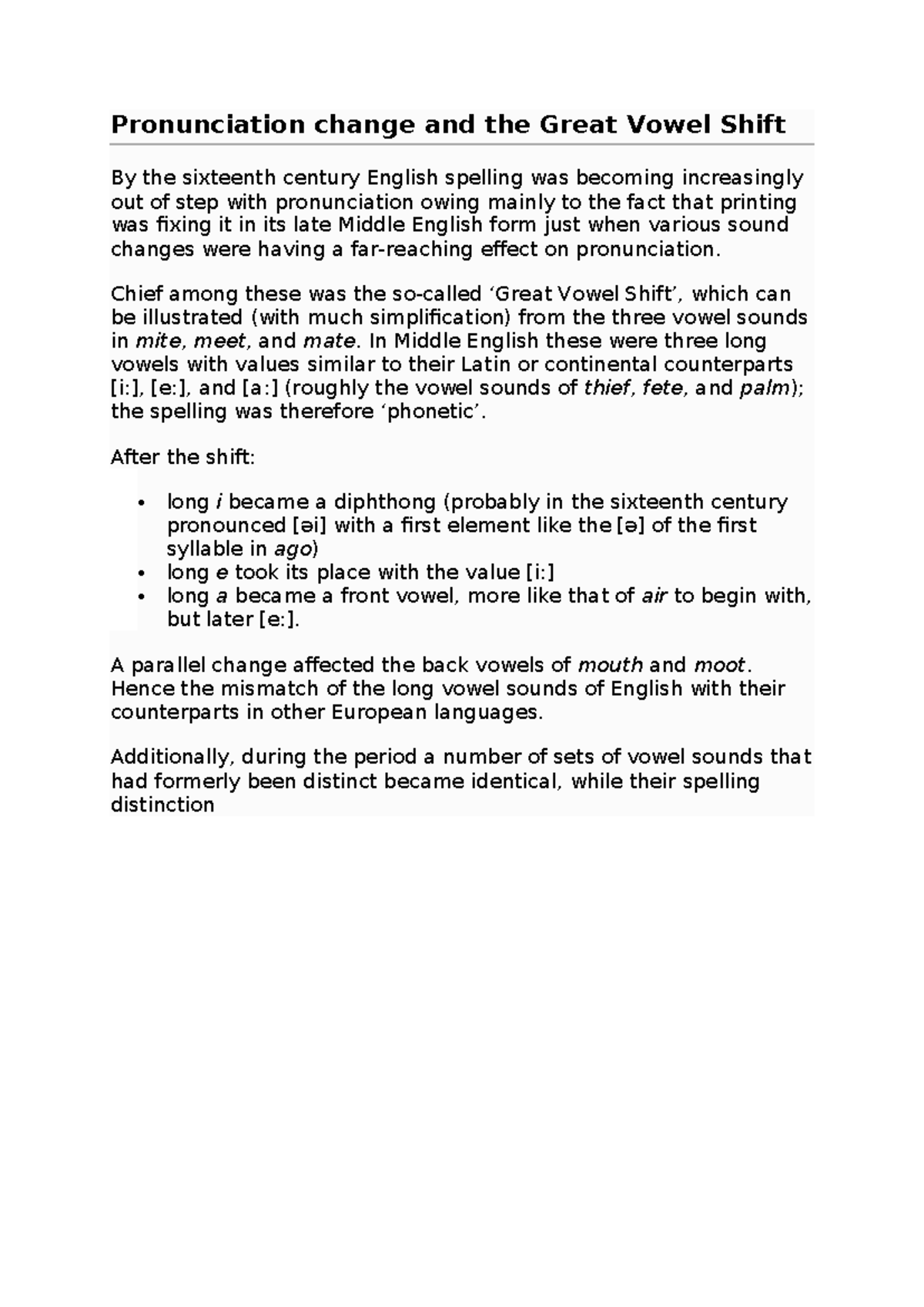 Pronunciation change and the Great Vowel Shift - Chief among these was ...