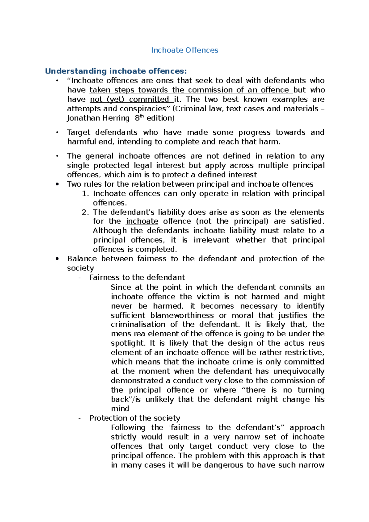Inchoates Handout - Inchoate Offences Understanding inchoate offences ...