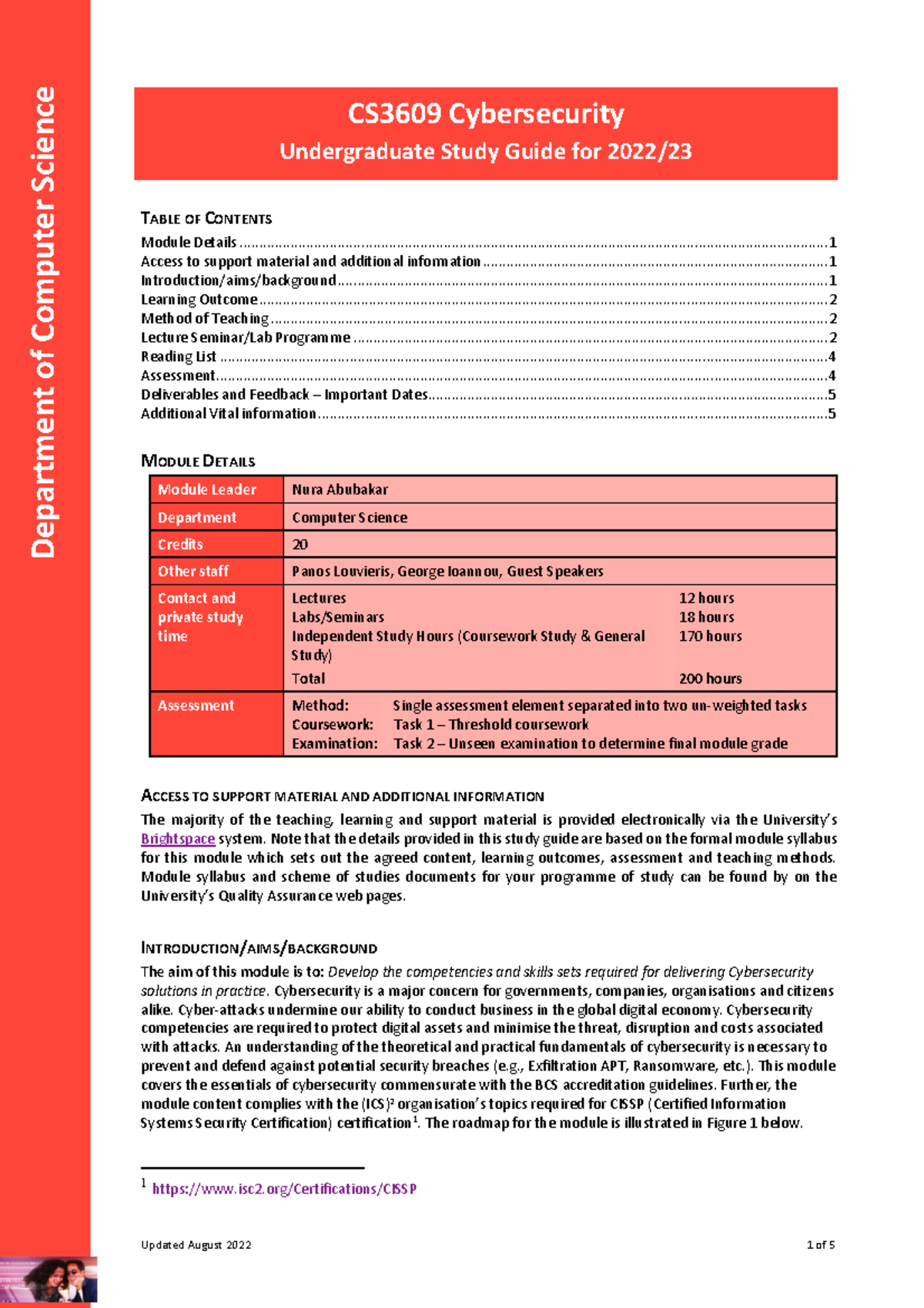 Study Guide Cybersecurity - Department of Computer Science TABLE OF ...