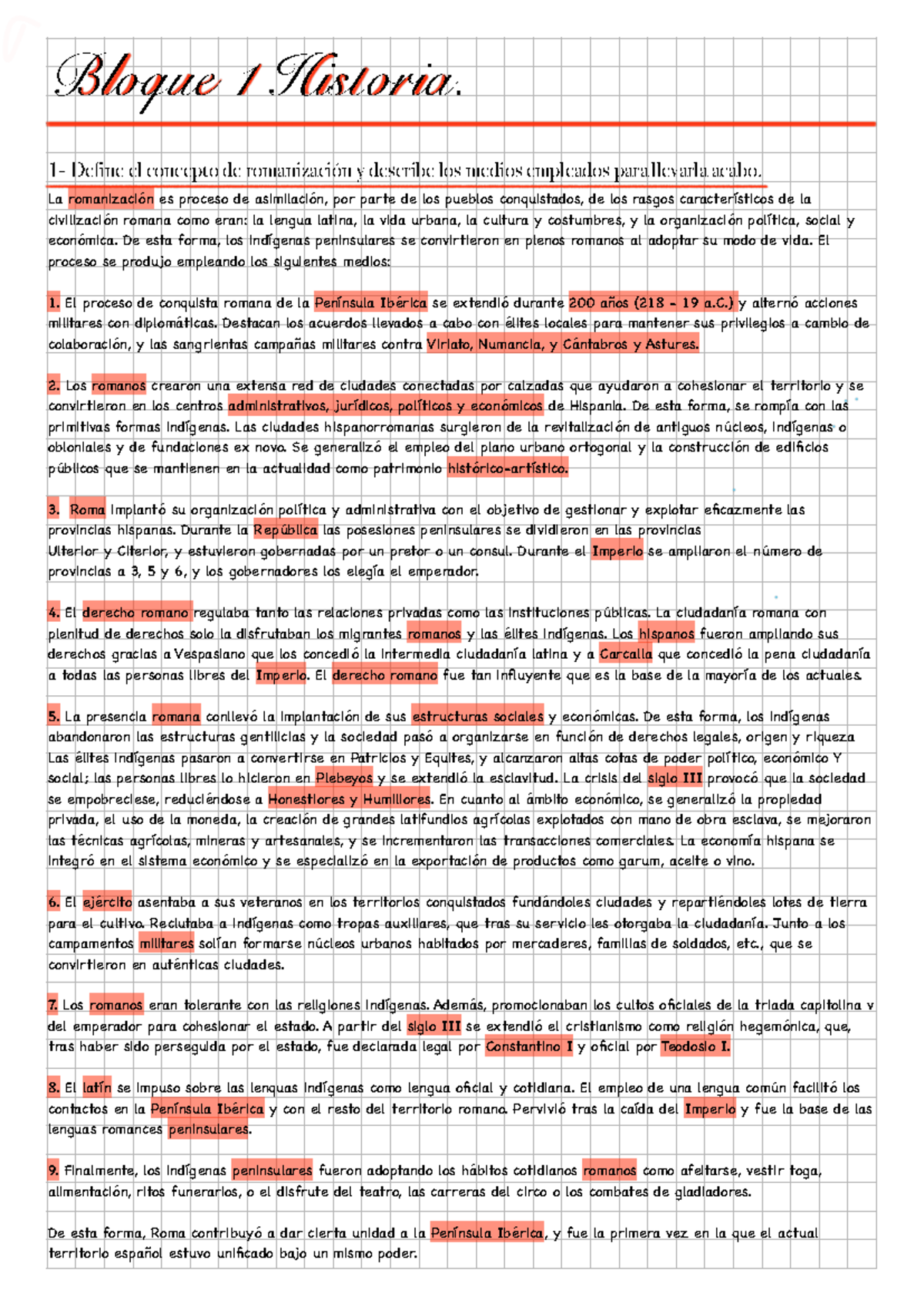Bloques 1 y 2 historia de españa - Bloque 1 Historia. 1- Define el concepto de romanización y ...