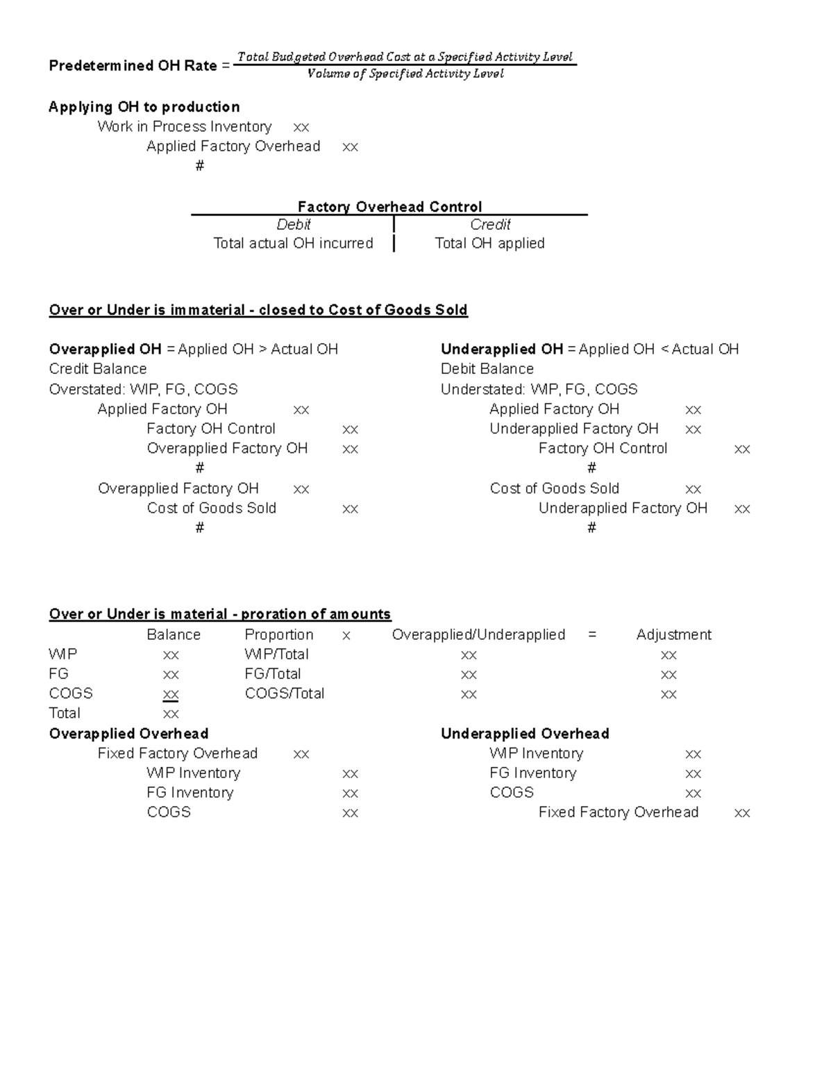 Chapter 3 Notes - Predetermined OH Rate = 𝑇𝑜𝑡𝑎𝑙 𝐵𝑢𝑑𝑔𝑒𝑡𝑒𝑑 𝑂𝑣𝑒𝑟ℎ𝑒𝑎𝑑 𝐶𝑜𝑠𝑡 ...
