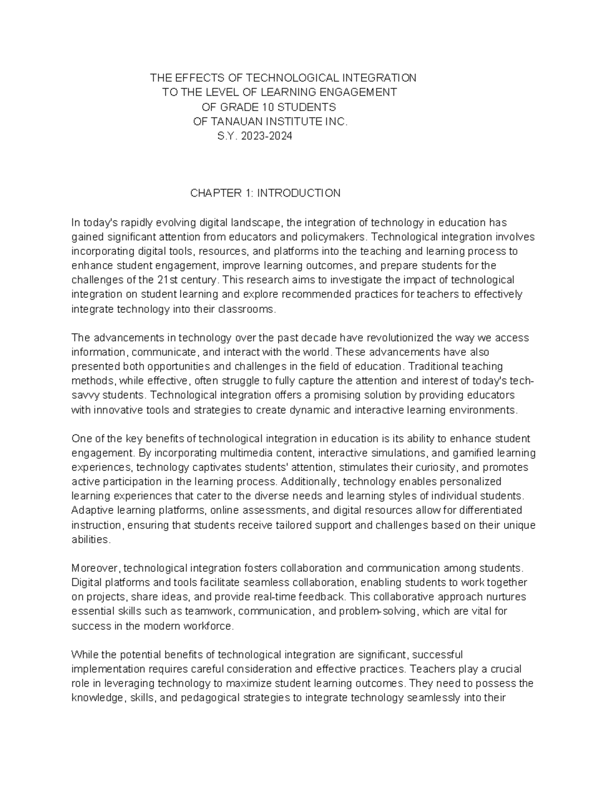 Zyrol AND Joshua Thesis - THE EFFECTS OF TECHNOLOGICAL INTEGRATION TO ...