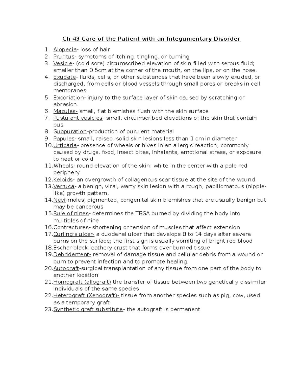 CH 43 Vocab - HCA 1301 - Columbia Southern - Studocu