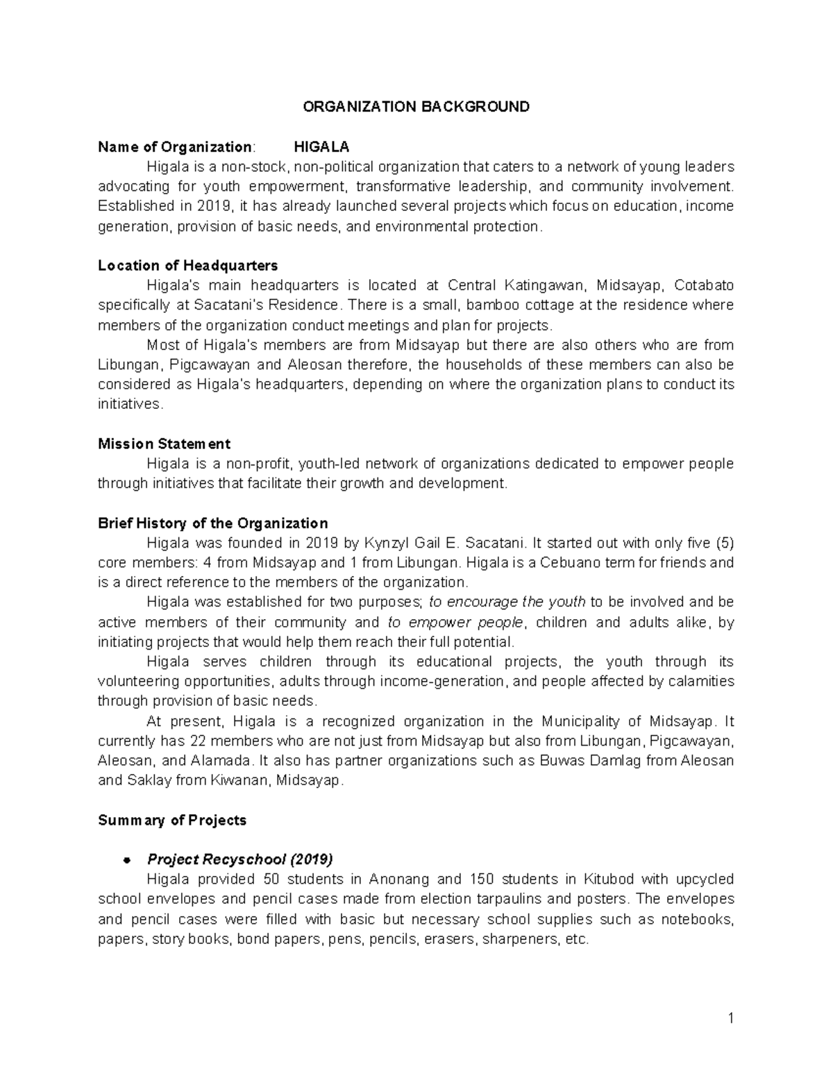 Project-Proposal-2 - Yeah - ORGANIZATION BACKGROUND Name of ...