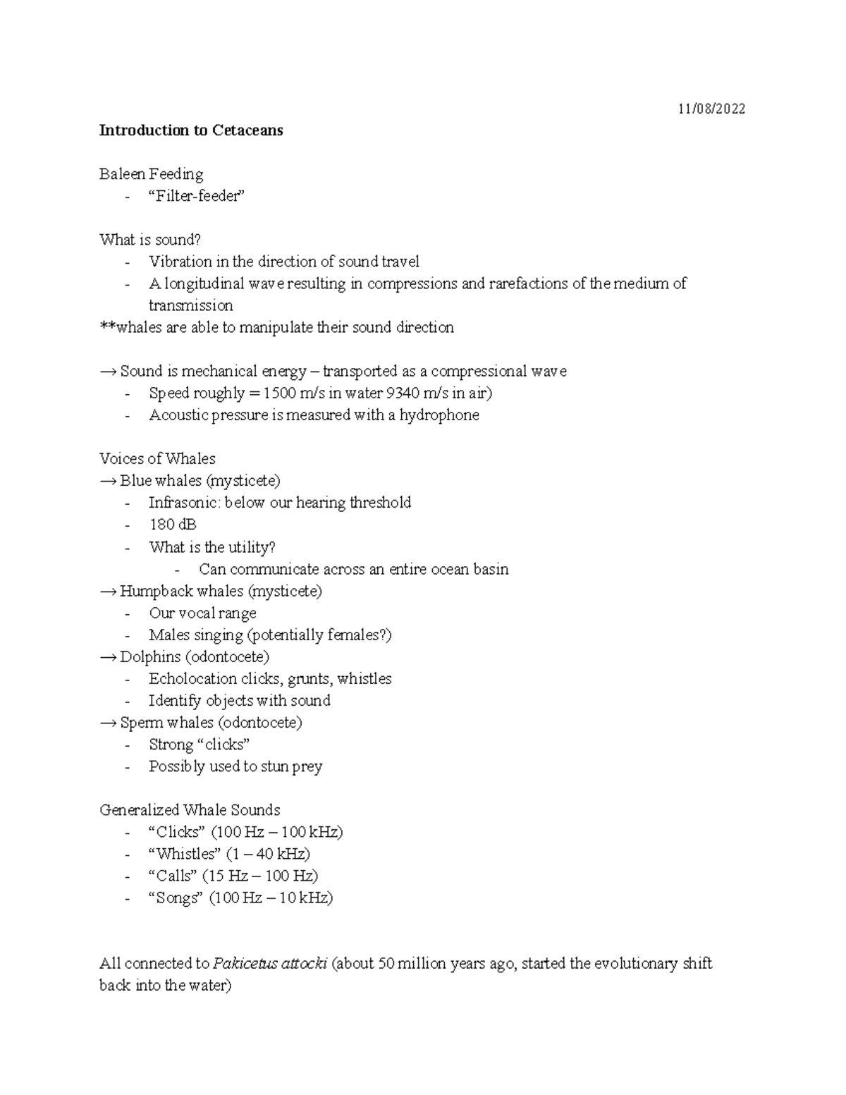 Lecture 16 Introduction to Cetaceans - 11/08/ Introduction to Cetaceans ...