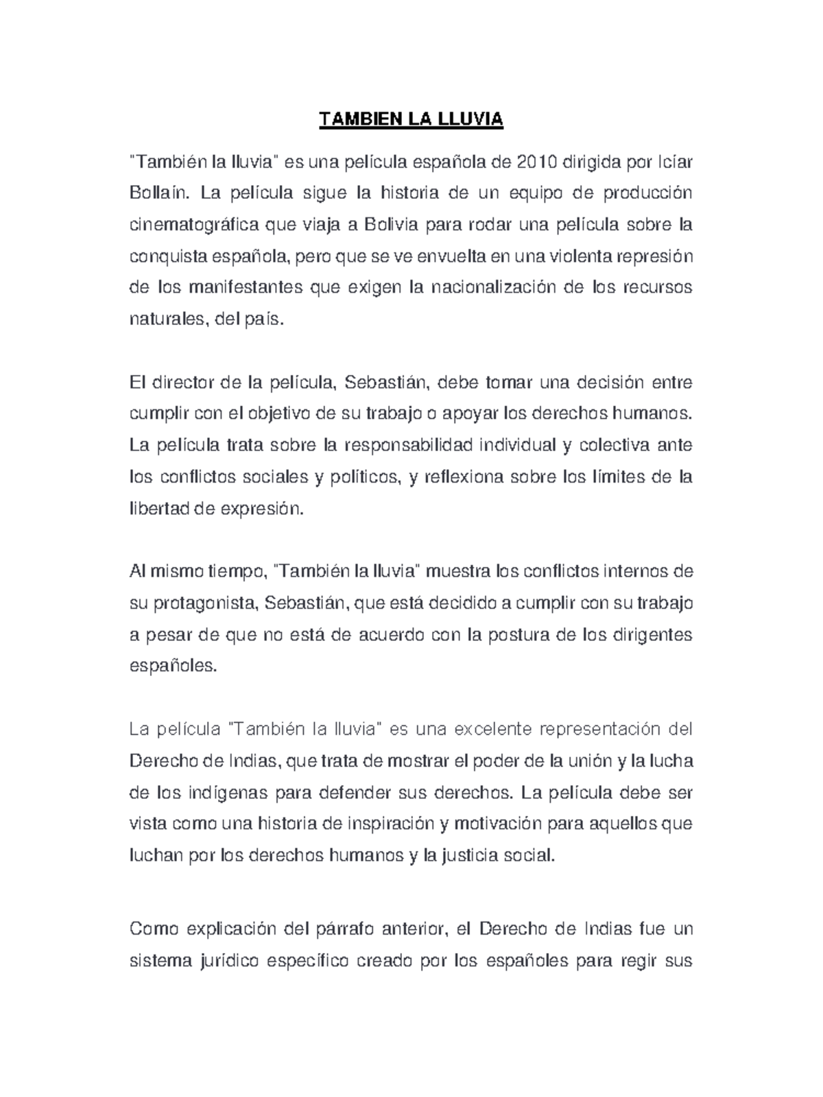 Tambien LA Lluvia - TAMBIEN LA LLUVIA “También la lluvia” es una ...