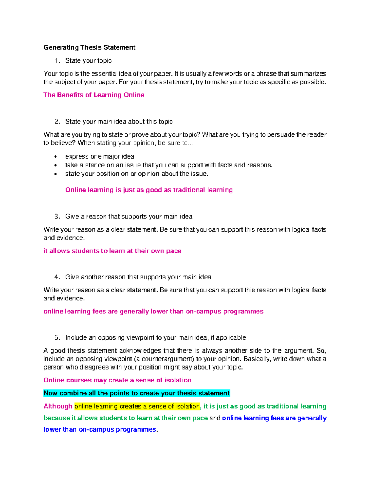 Generating Thesis Statement and Essay Outline - English For Academic ...