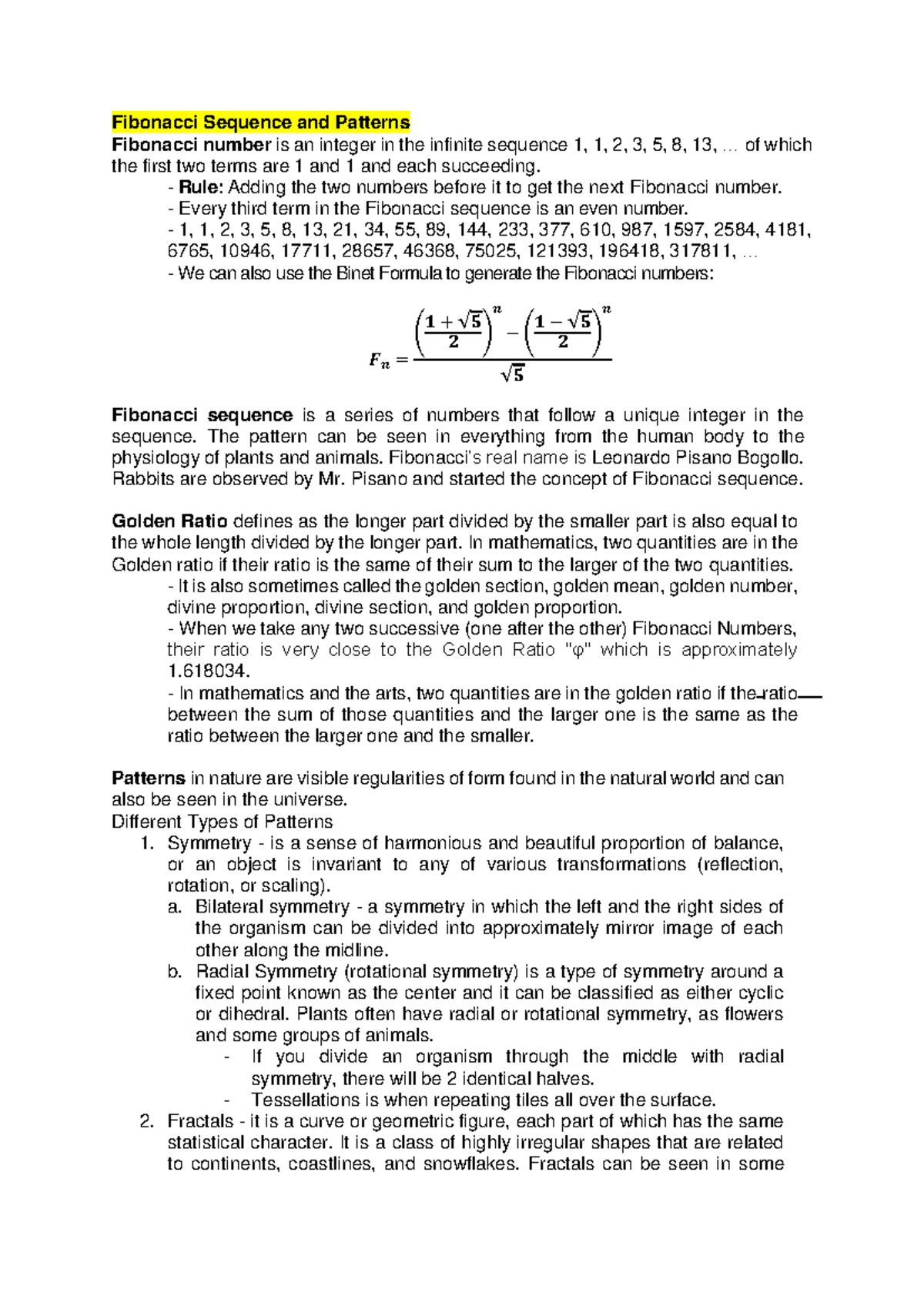 mmw Reviewer 2 - Fibonacci Sequence and Patterns Fibonacci number is an integer in the infinite ...