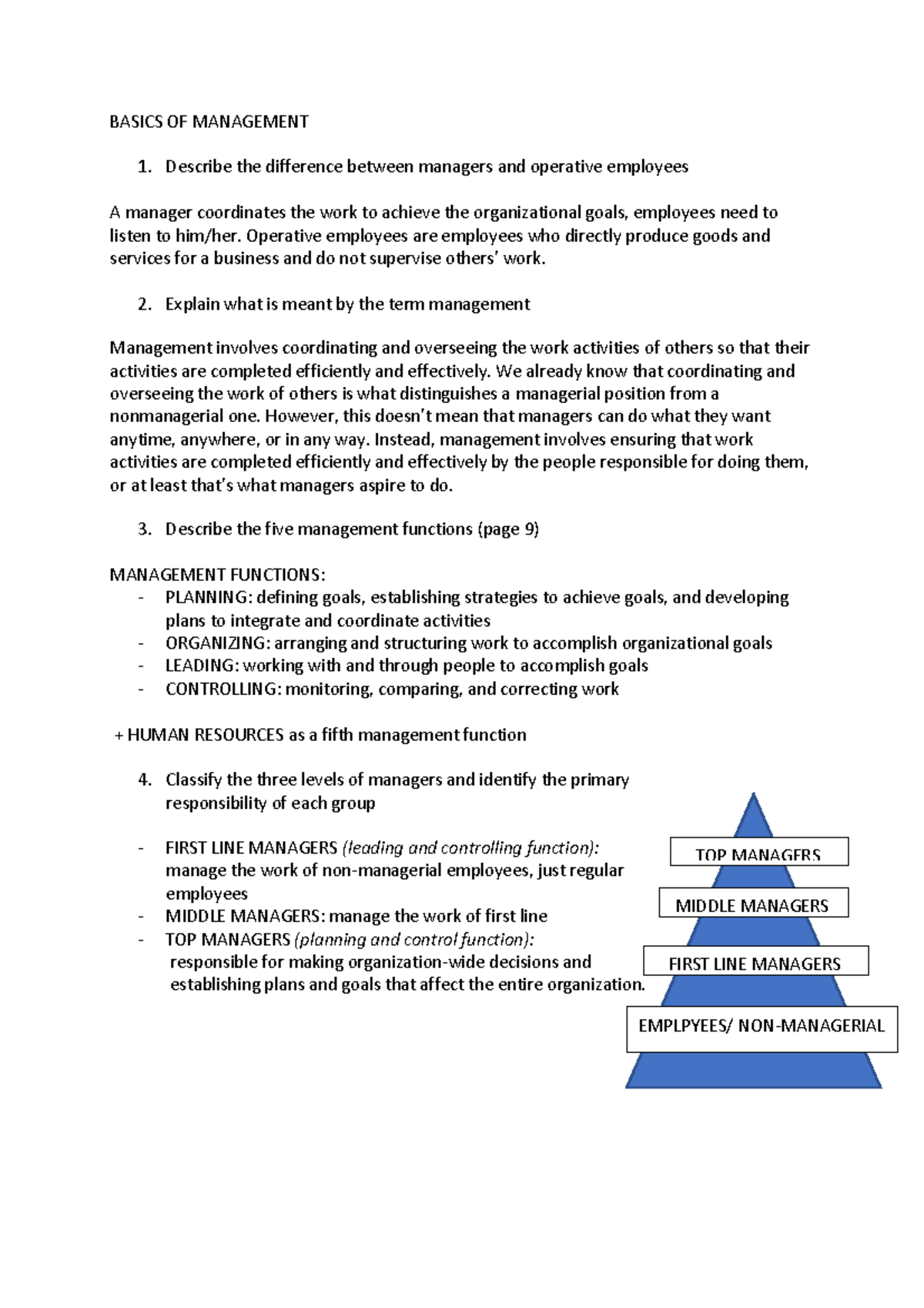 Exam1 Summary Basics Of Management Warning Tt Undefined Function
