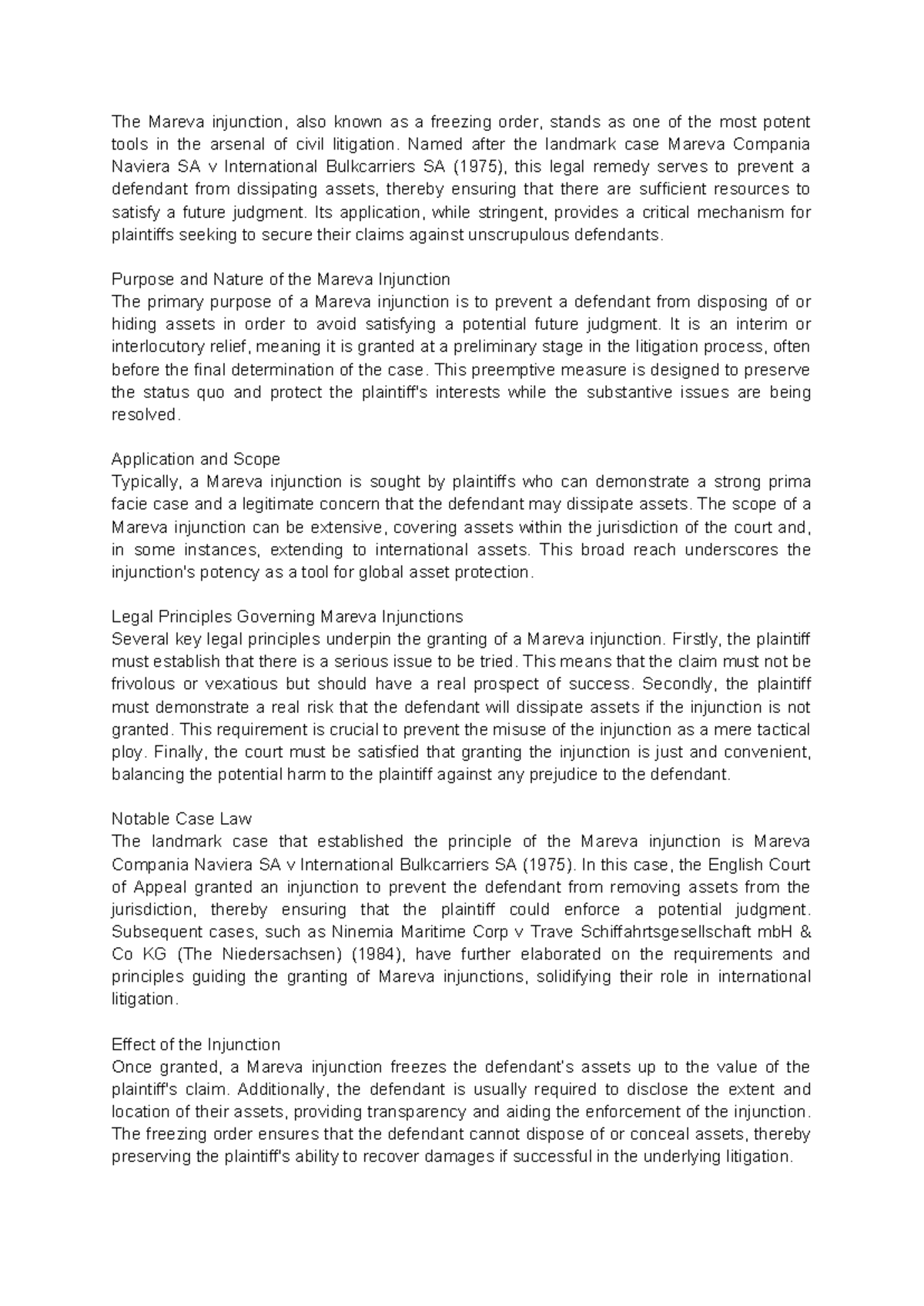 Mareva injunction - Named after the landmark case Mareva Compania Naviera SA v International ...