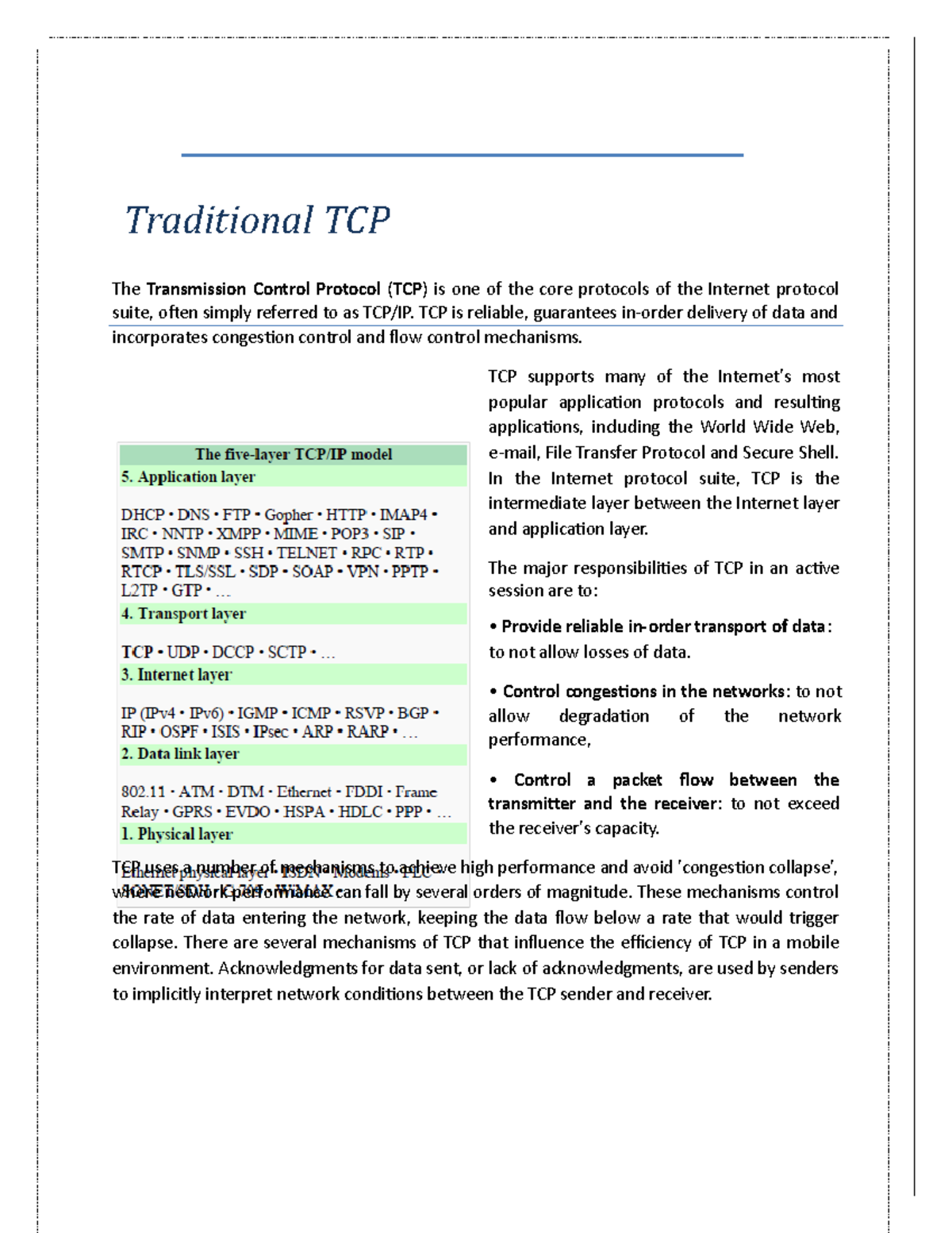 Mobile transport layer - Traditional TCP The Transmission Control ...