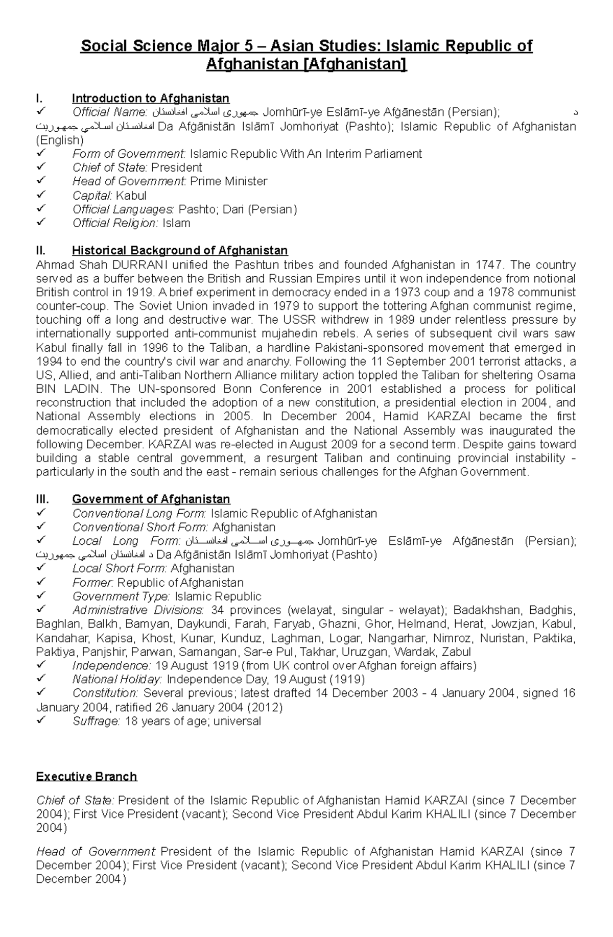 Social Science Major 5 - Afghanistan - Social Science Major 5 – Asian ...