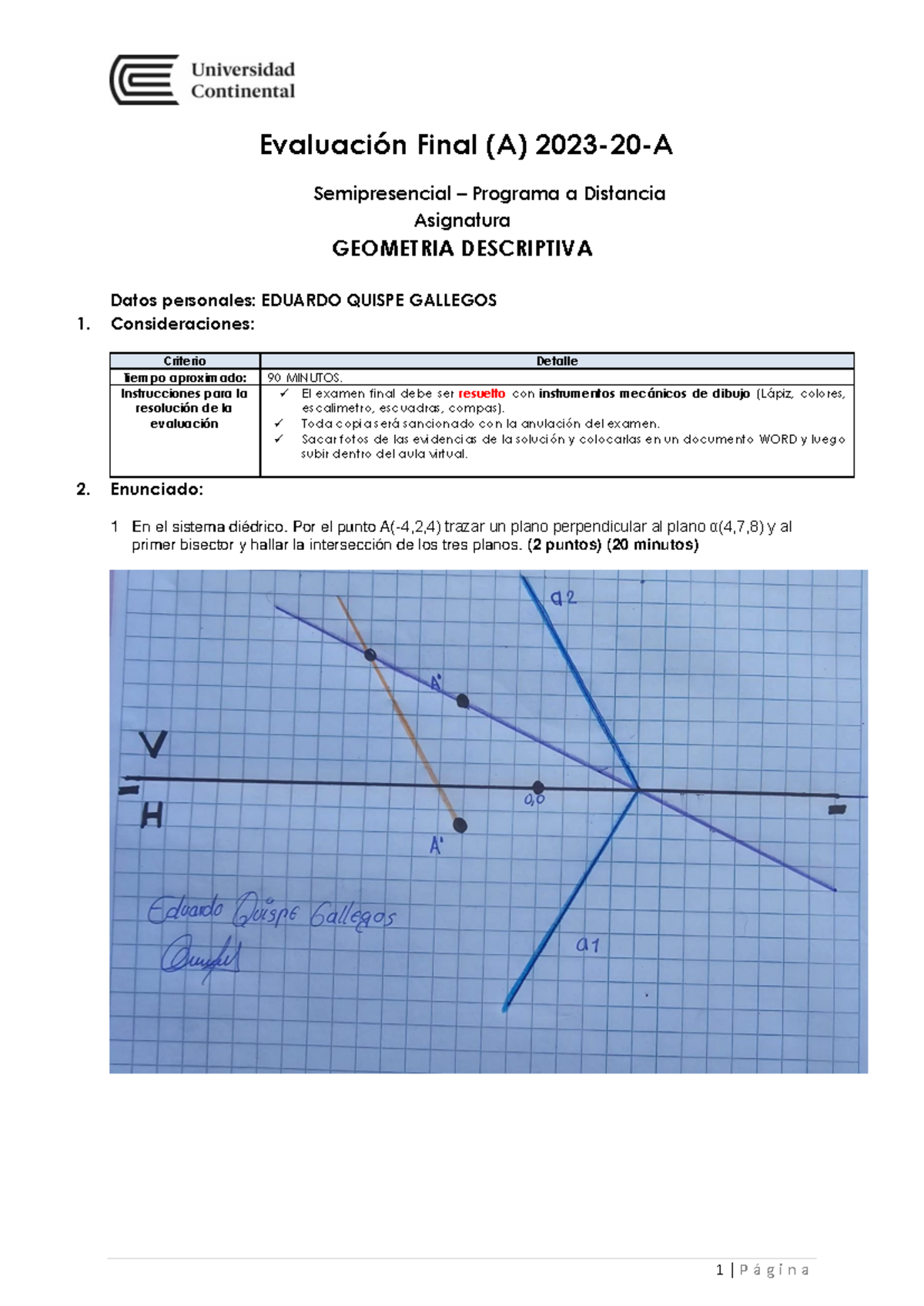 Geometria Descriptiva Examen Final A - Evaluación Final (A) 2023 - 20 - A Semipresencial ...