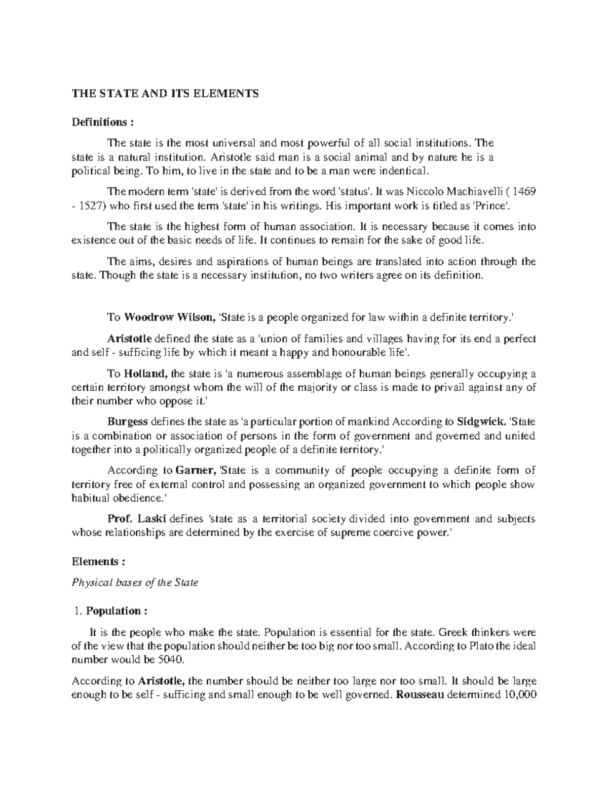 The State and its elements - THE STATE AND ITS ELEMENTS Definitions ...