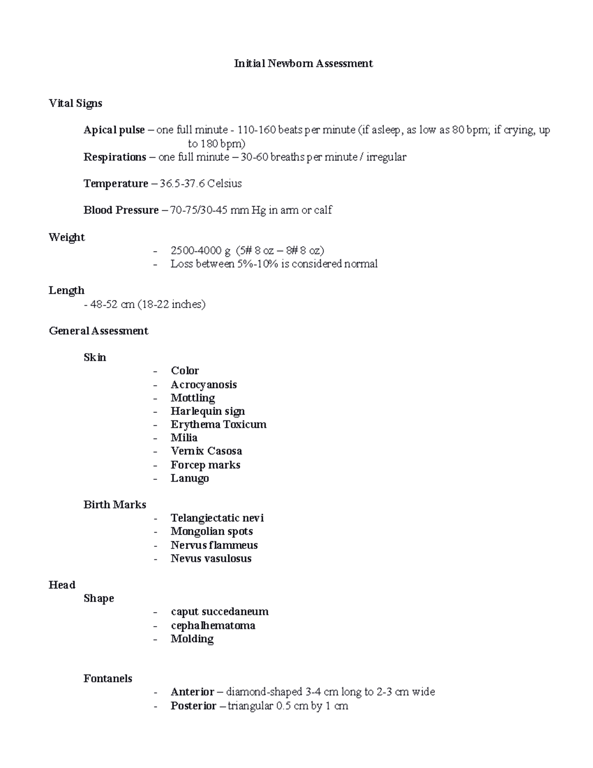 Initial Newborn Assessment student version - Initial Newborn Assessment ...