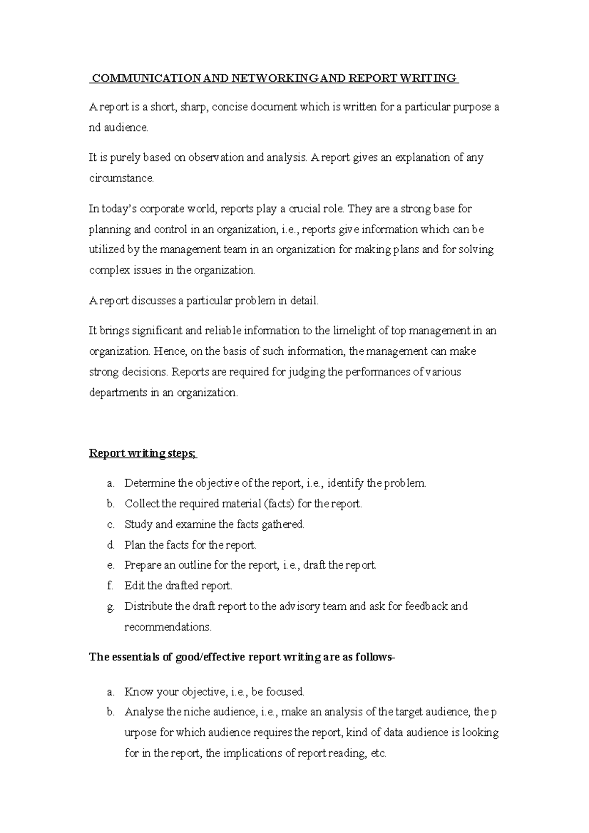 Communication AND Networking AND Report Writing - COMMUNICATION AND ...