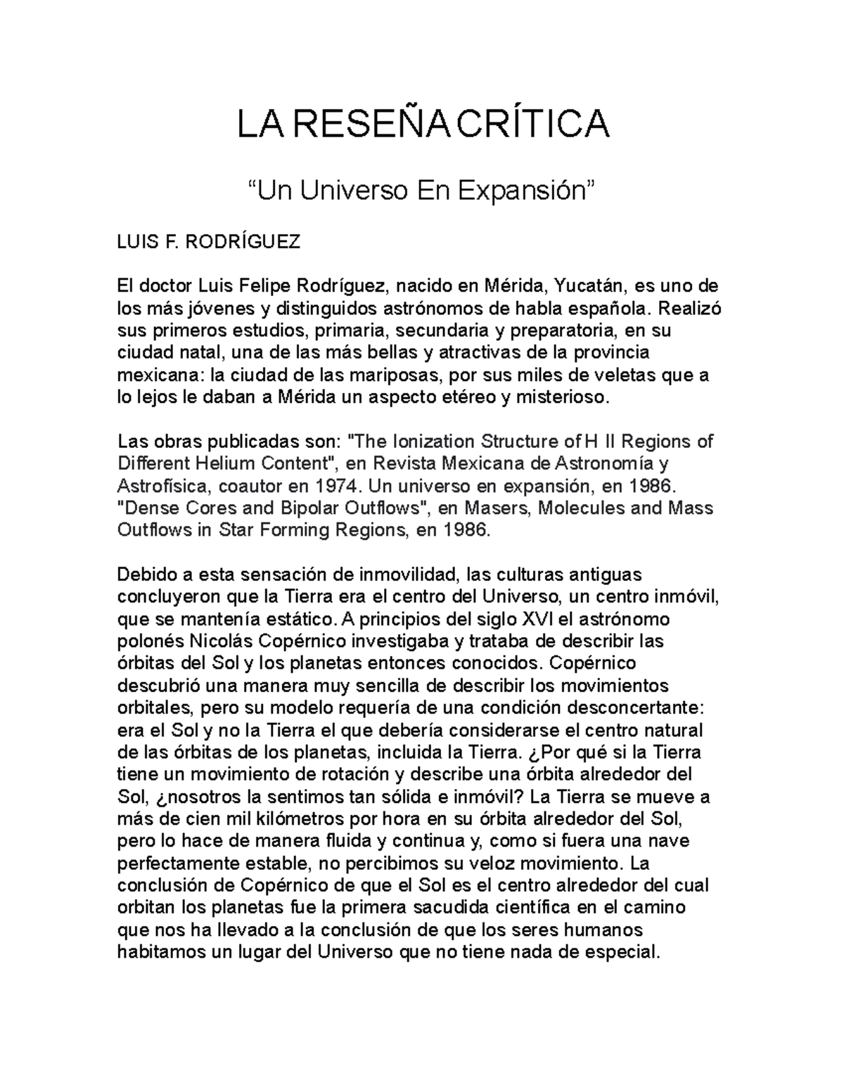 Reseña Critica - udddd - LA RESEÑA CRÍTICA “Un Universo En Expansión ...