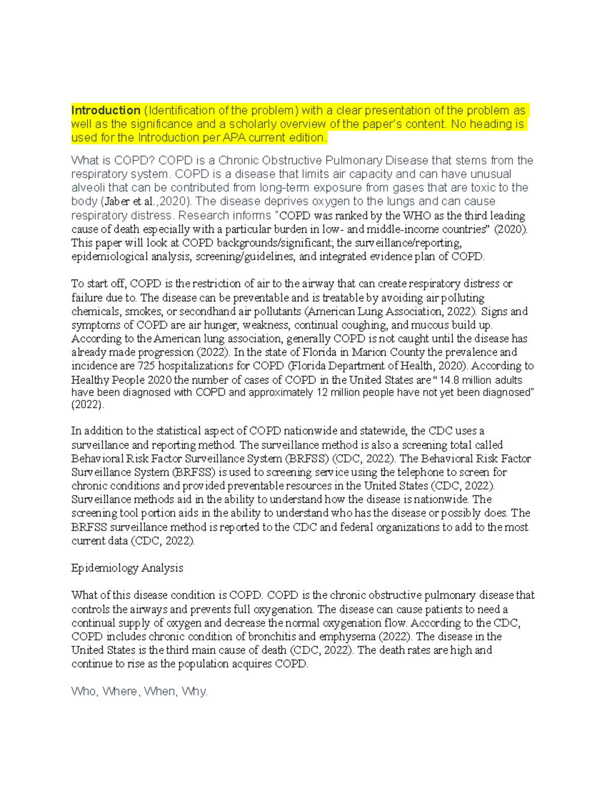 COPD paper - COPD - Introduction (Identification of the problem) with a ...