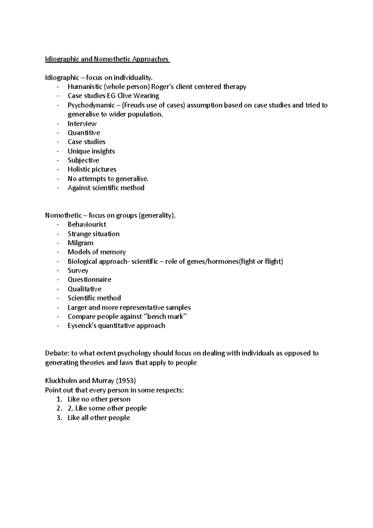 Idiographic and Nomothetic appraoches - Idiographic and Nomothetic ...