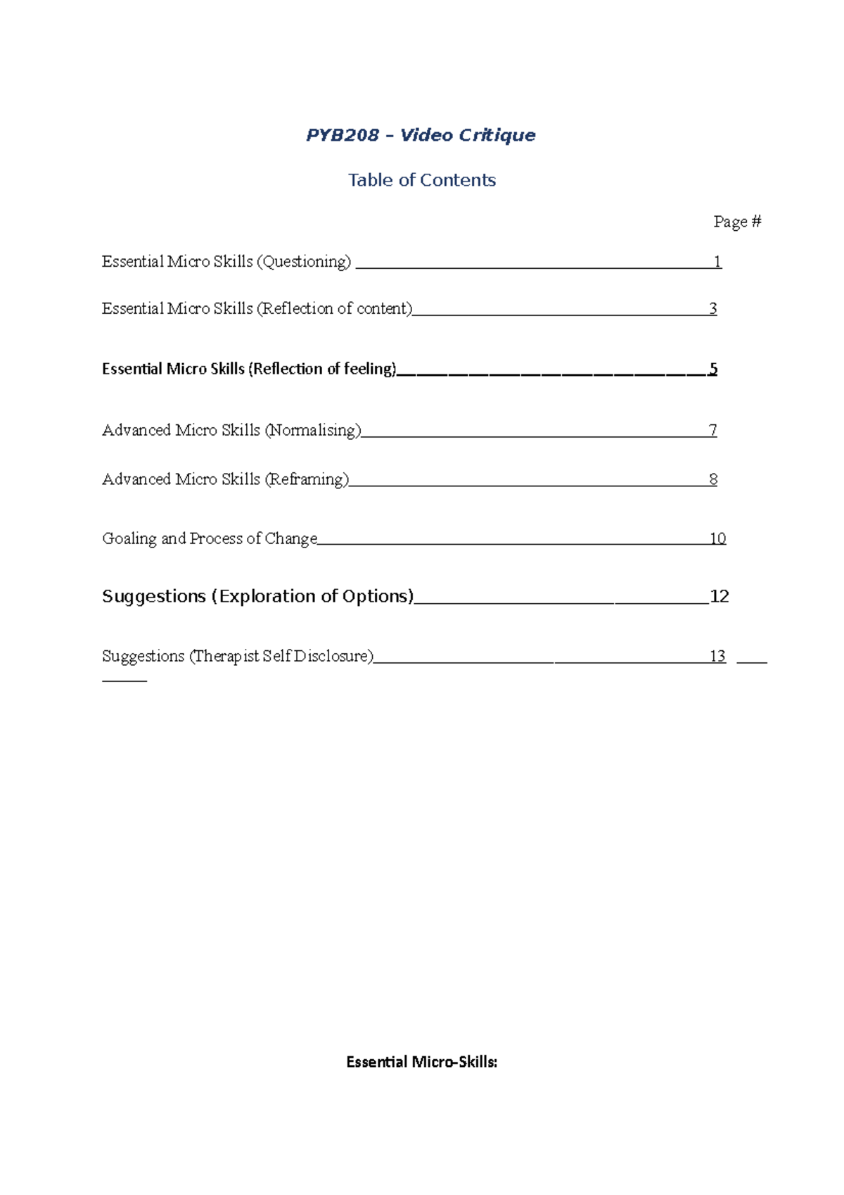 PYB208 Video Critique (6.5) - PYB208 – Video Critique Table of Contents ...