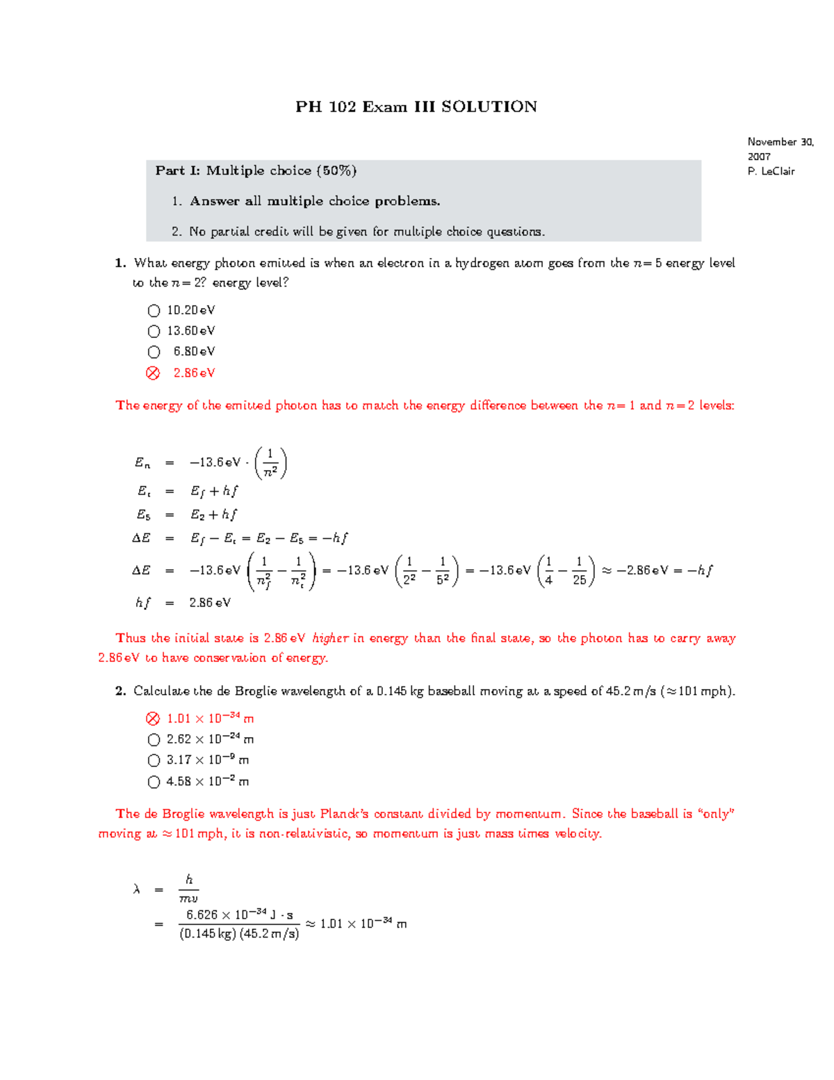 PH102 F07 SOlution for exam physics subject - PH 102 Exam III SOLUTION ...