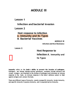 Module III L2 B Bacterial Vaccine - MODULE III Lesson 1 Infection and ...