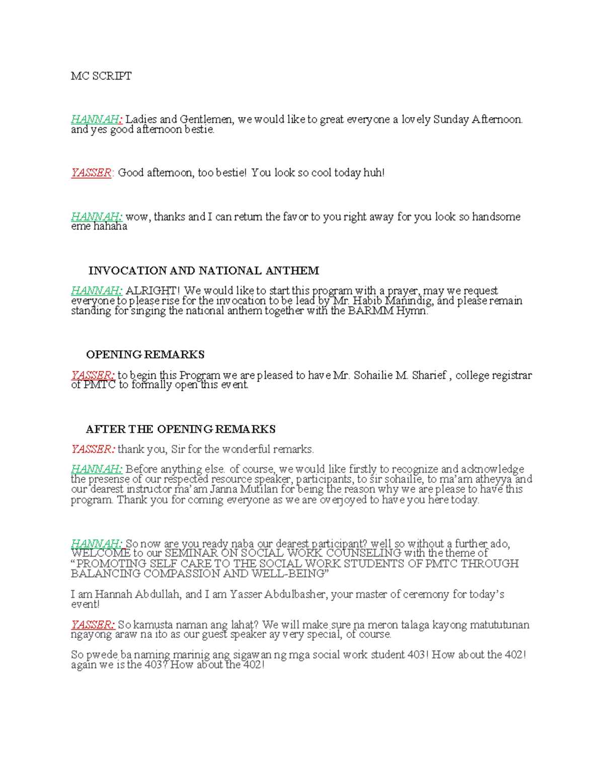 MC Script FOR Seminar - Of course - MC SCRIPT HANNAH: Ladies and ...