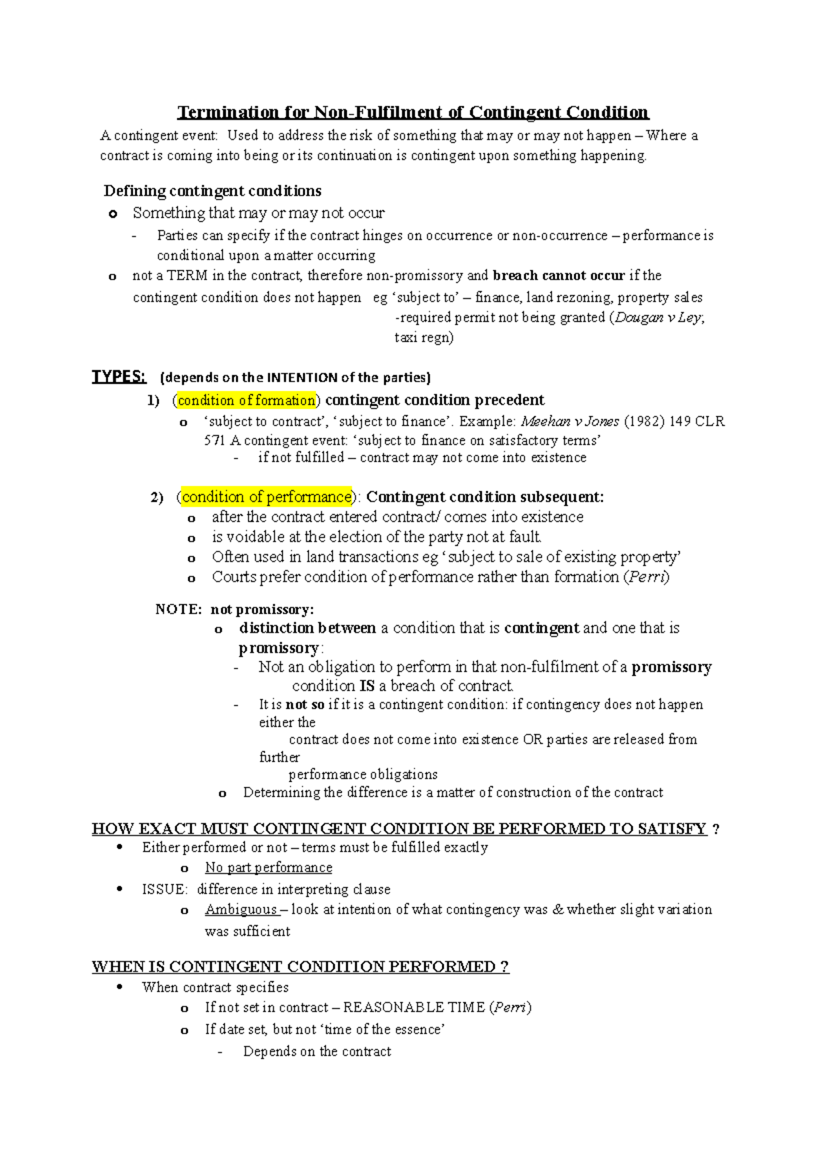 Termination for Non Fulfillment of Contingent Condition - Termination ...