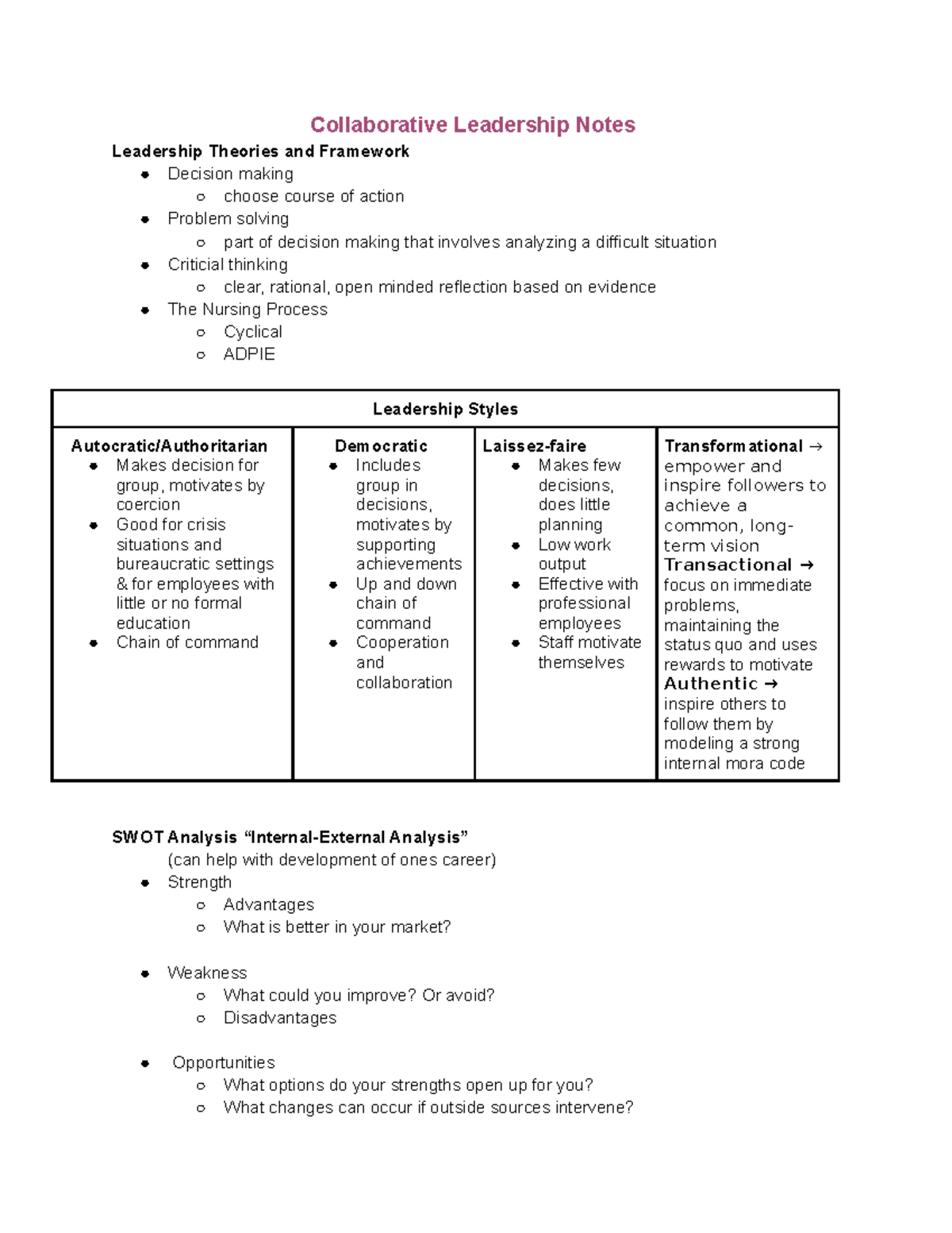 Collaborative Leadership Notes - Collaborative Leadership Notes ...