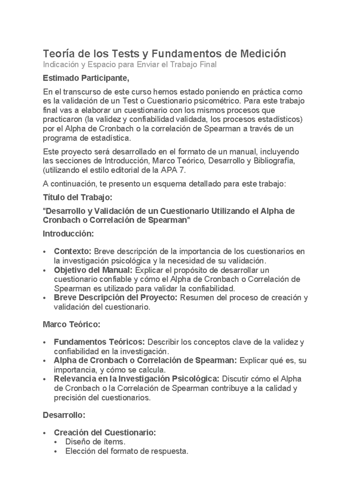 Teoría de los Tests y Fundamentos de Medición el Trabajo Final - Teoría ...
