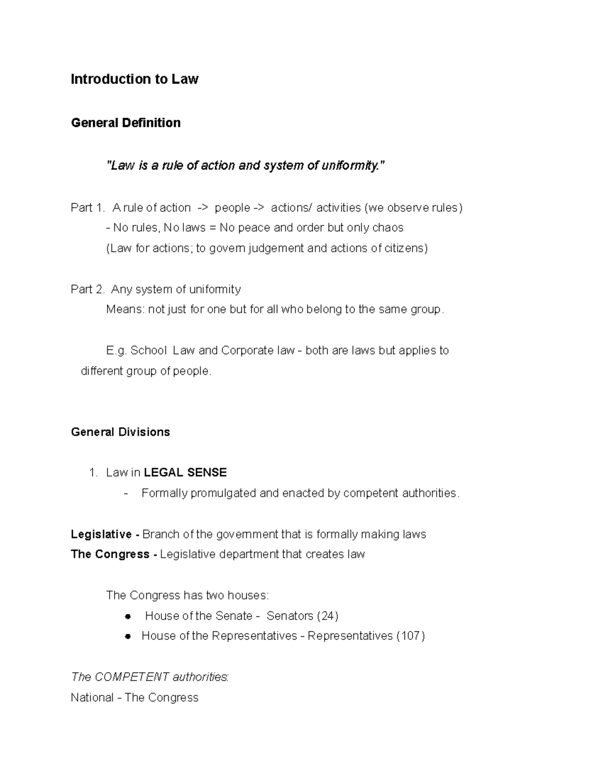 Notes in obligations and contracts - Introduction to Law General ...