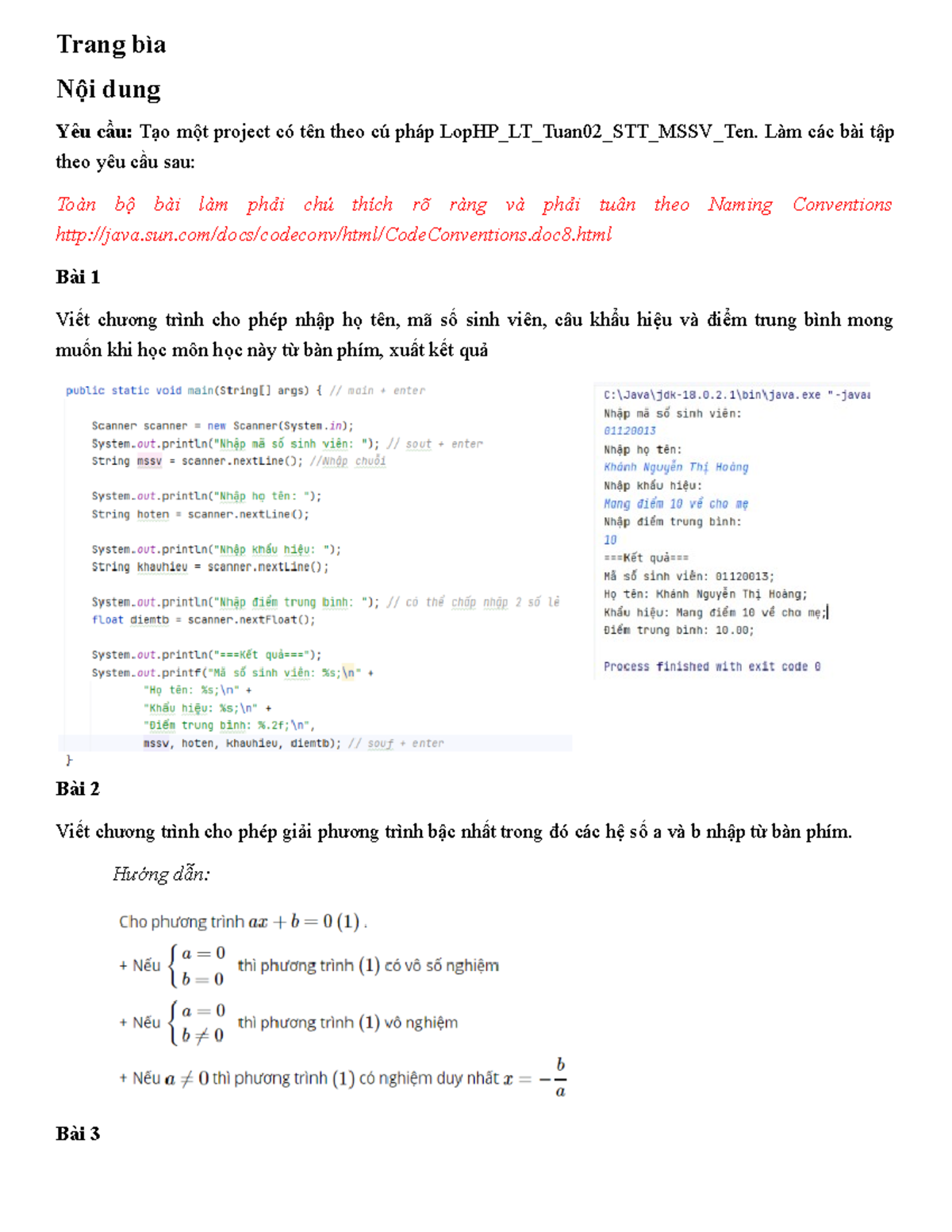 Lop HP LT Tuan02 STT MSSV Hoten - Trang bìa Nội dung Yêu cầu: Tạo một ...