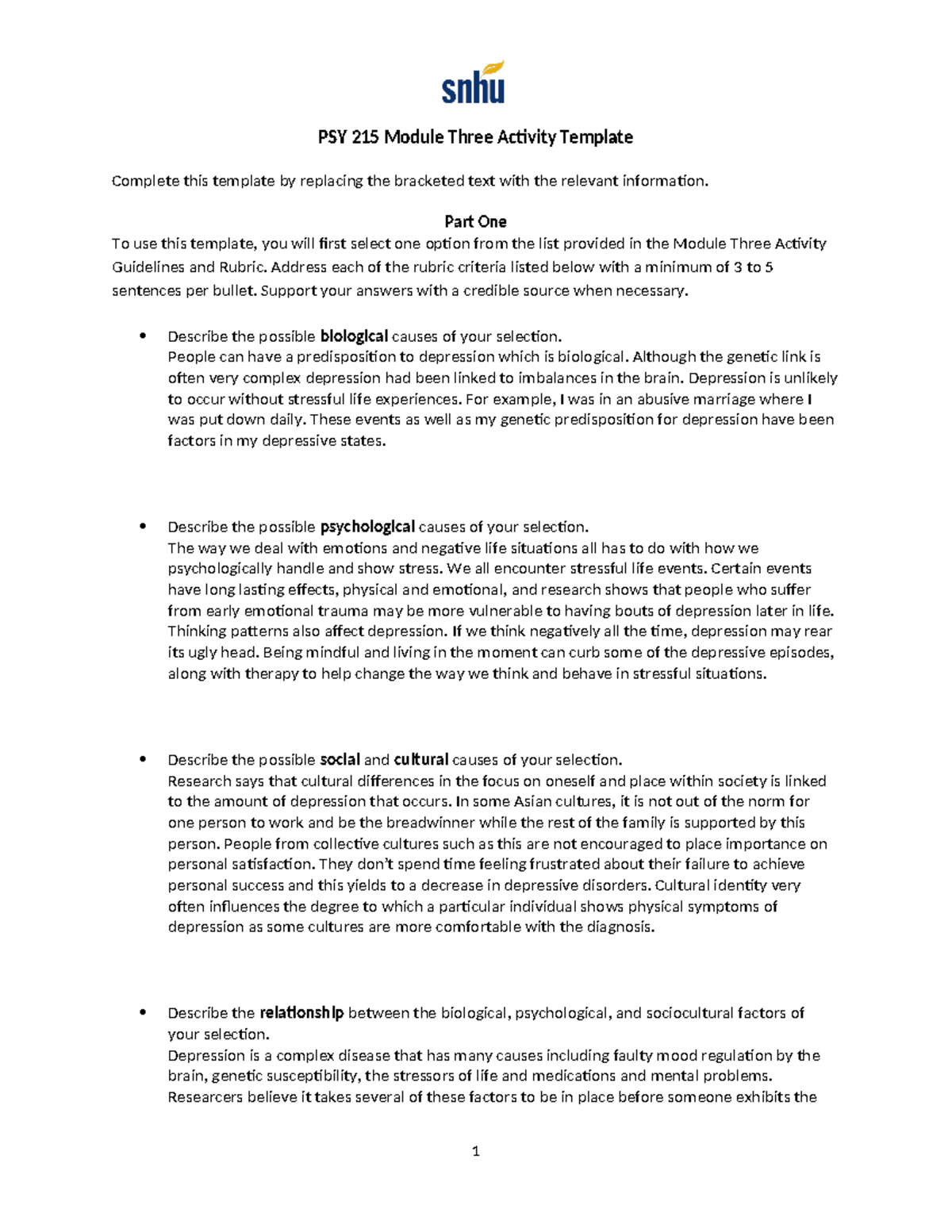 PSY 215 Module Three Activity Template - PSY 215 Module Three Activity ...
