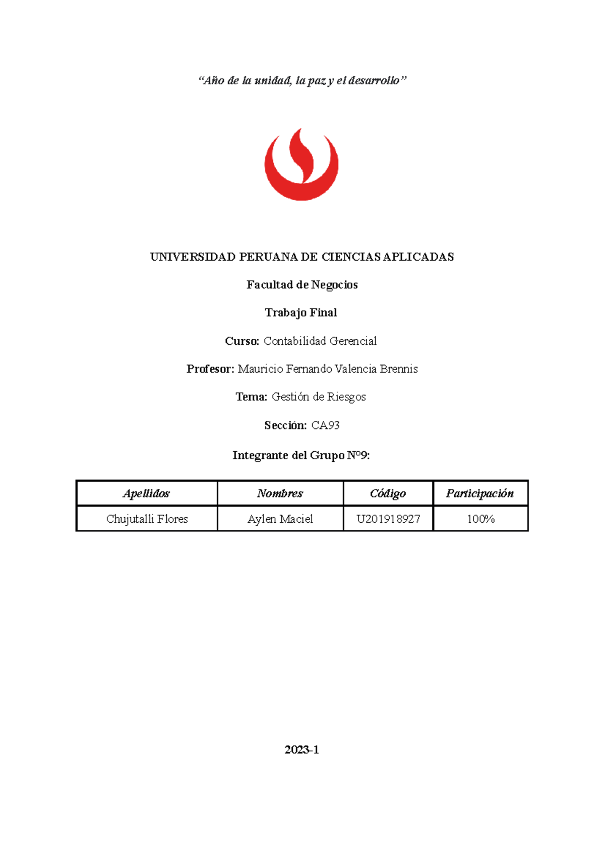 Trabajo Final Contabilidad gerencial - UPC - Studocu