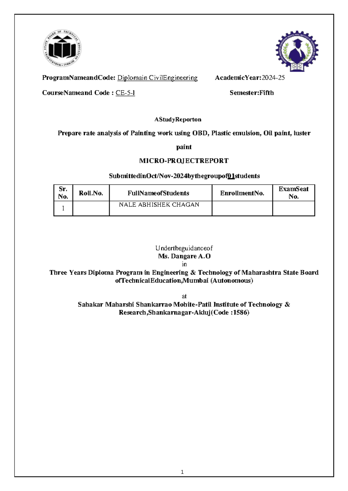 EST Micro Project - STUDY HARD - ProgramNameandCode: Diplomain CivilEngineering AcademicYear ...