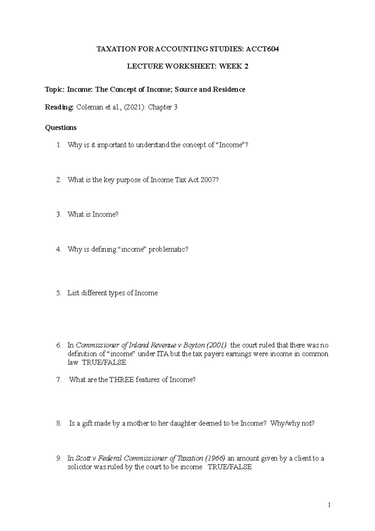 ACCT604 Week 2 Lecture Worksheet - TAXATION FOR ACCOUNTING STUDIES ...