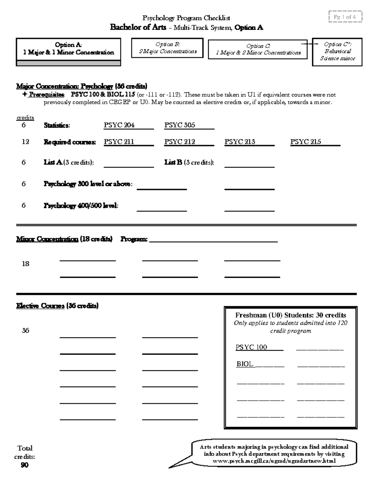 Psychology Program Checklist - These must be taken in U1 if equivalent ...