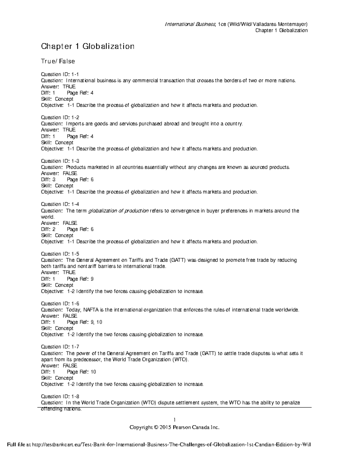 Test 2019, questions and answers - Chapter 1 Globalization 1 Copyright ...
